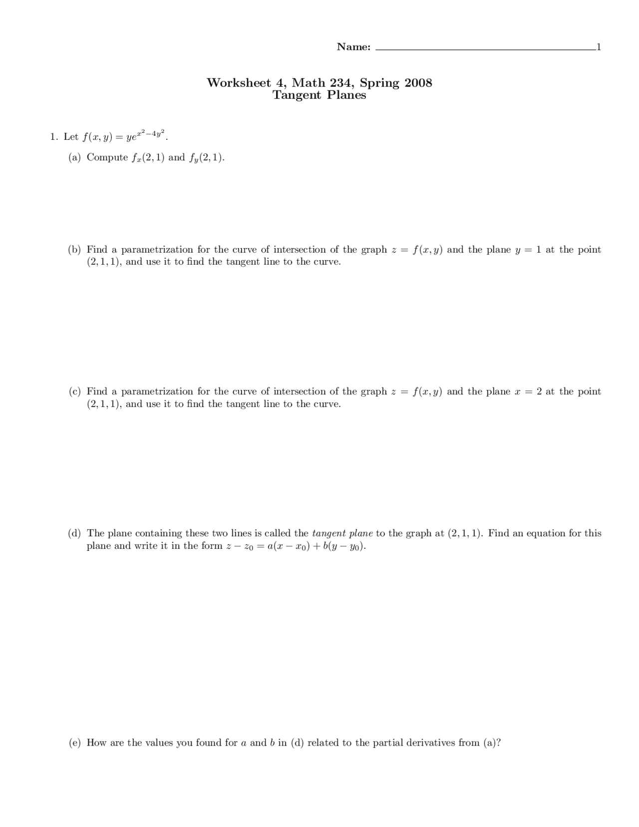 Tangent Planes Of Calculus Iii Assignment 4 Math 234 Docsity