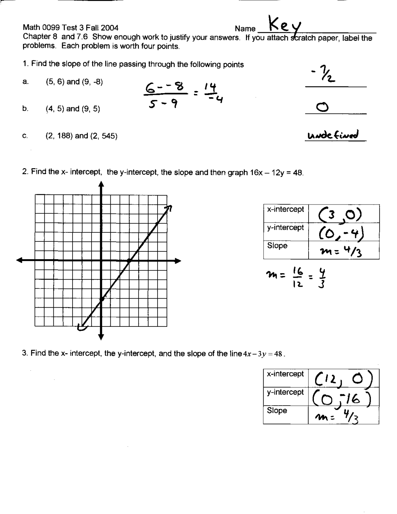Exam 3 With Answer Key Intermediate Algebra Math 0099 Docsity