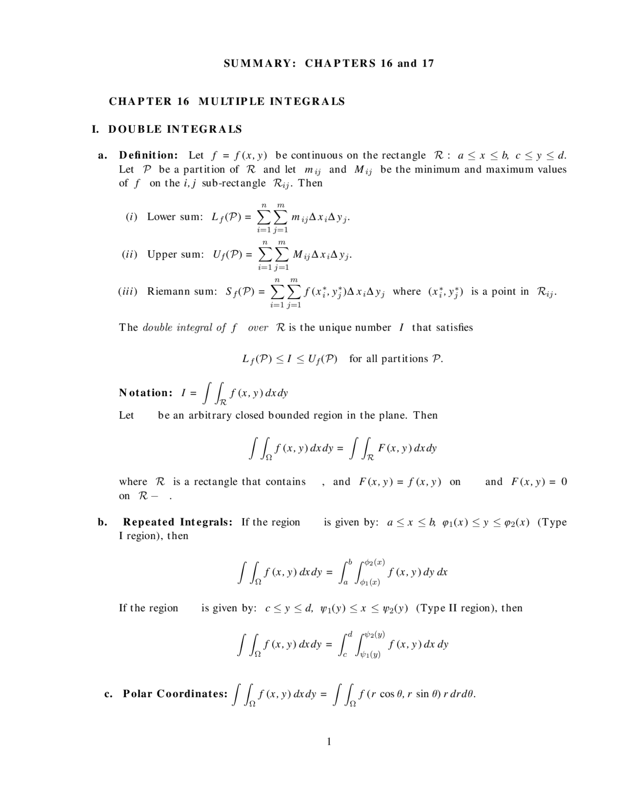 Notes On Double Integrals And Line Integrals Math 2433 Docsity