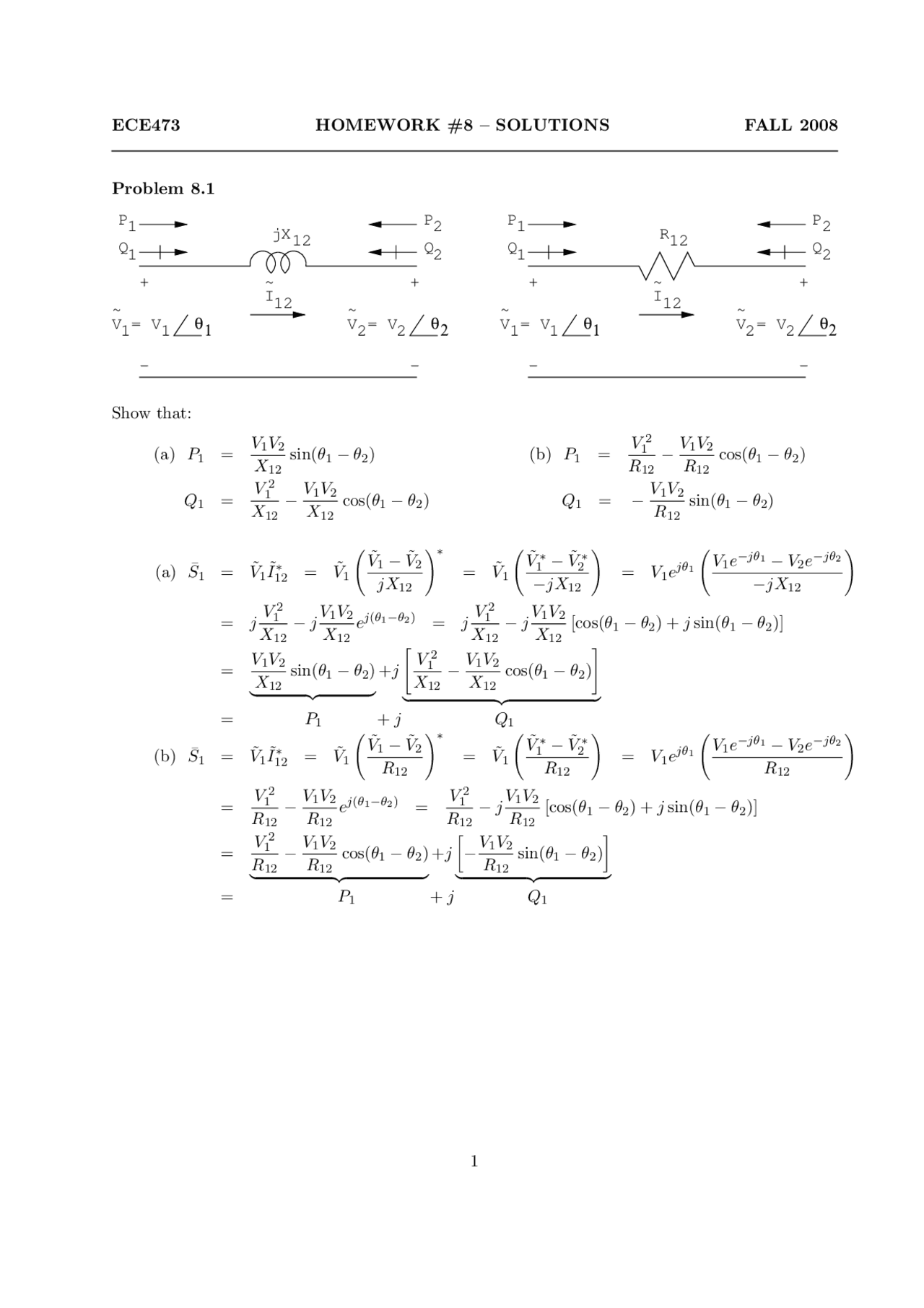Homework 8 Solutions Power System Analysis I Fall 2008 Ece 473