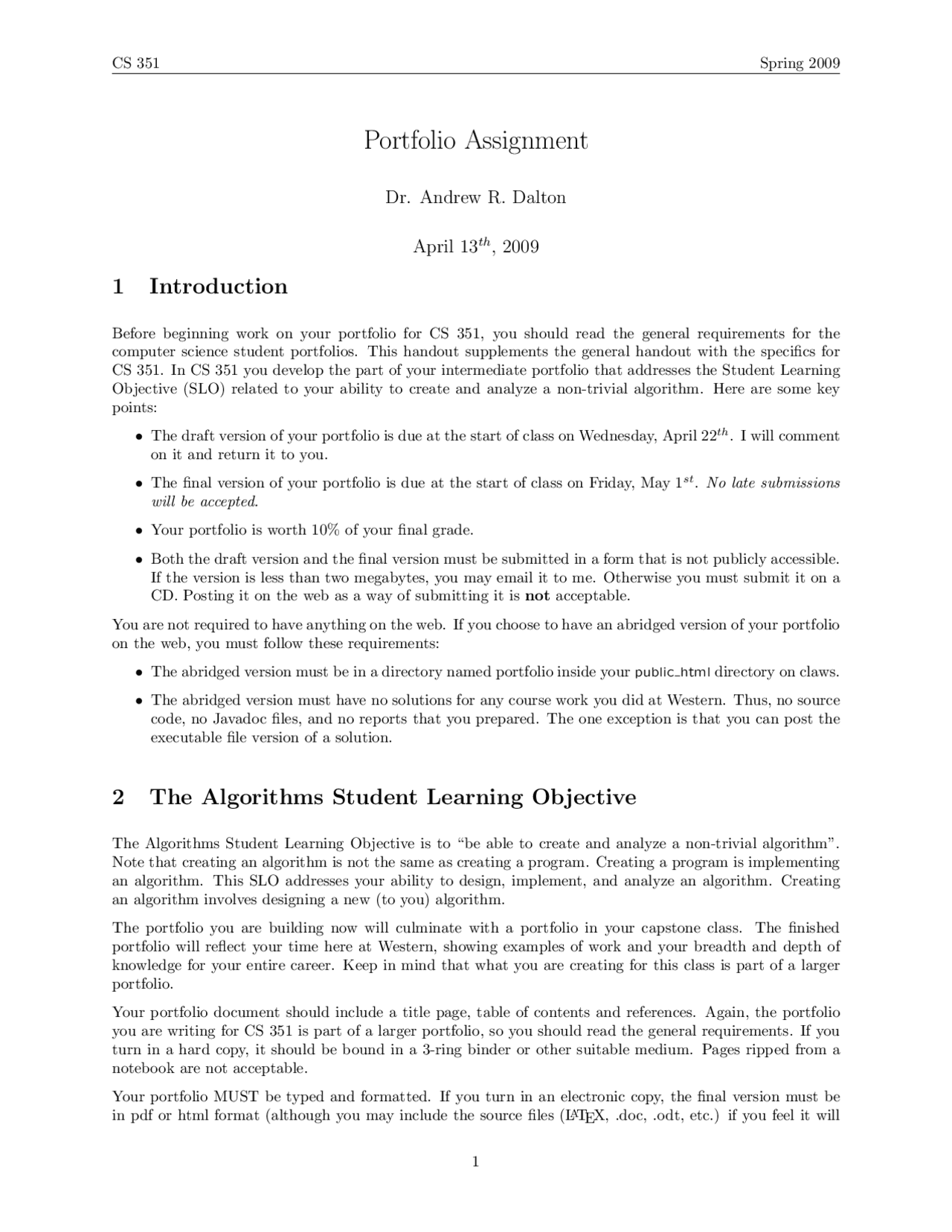 Introduction To Portfolio Of Data Structures Homework Cs 351 Docsity