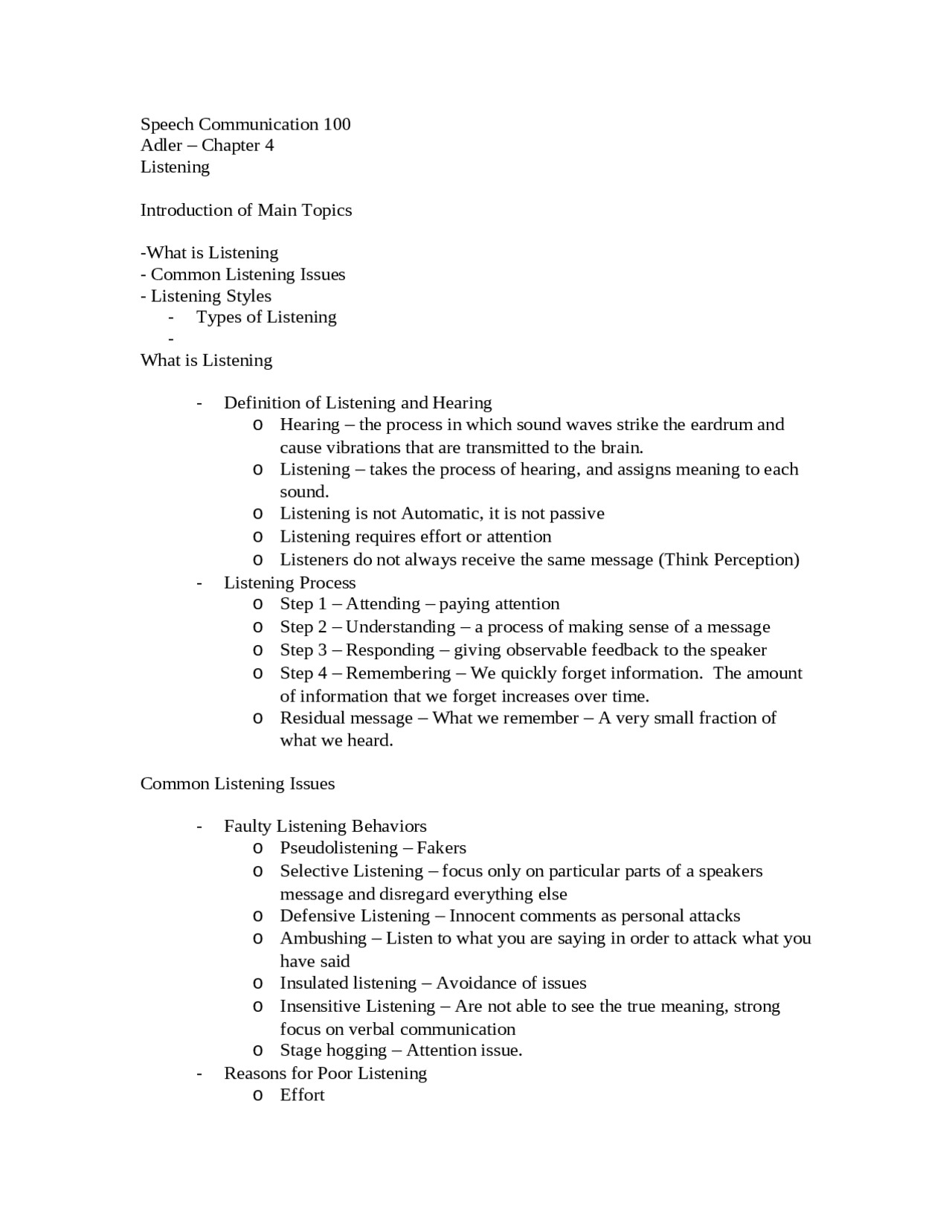 Speech Communication Introduction To Human Communication Notes Hcom 100 Docsity