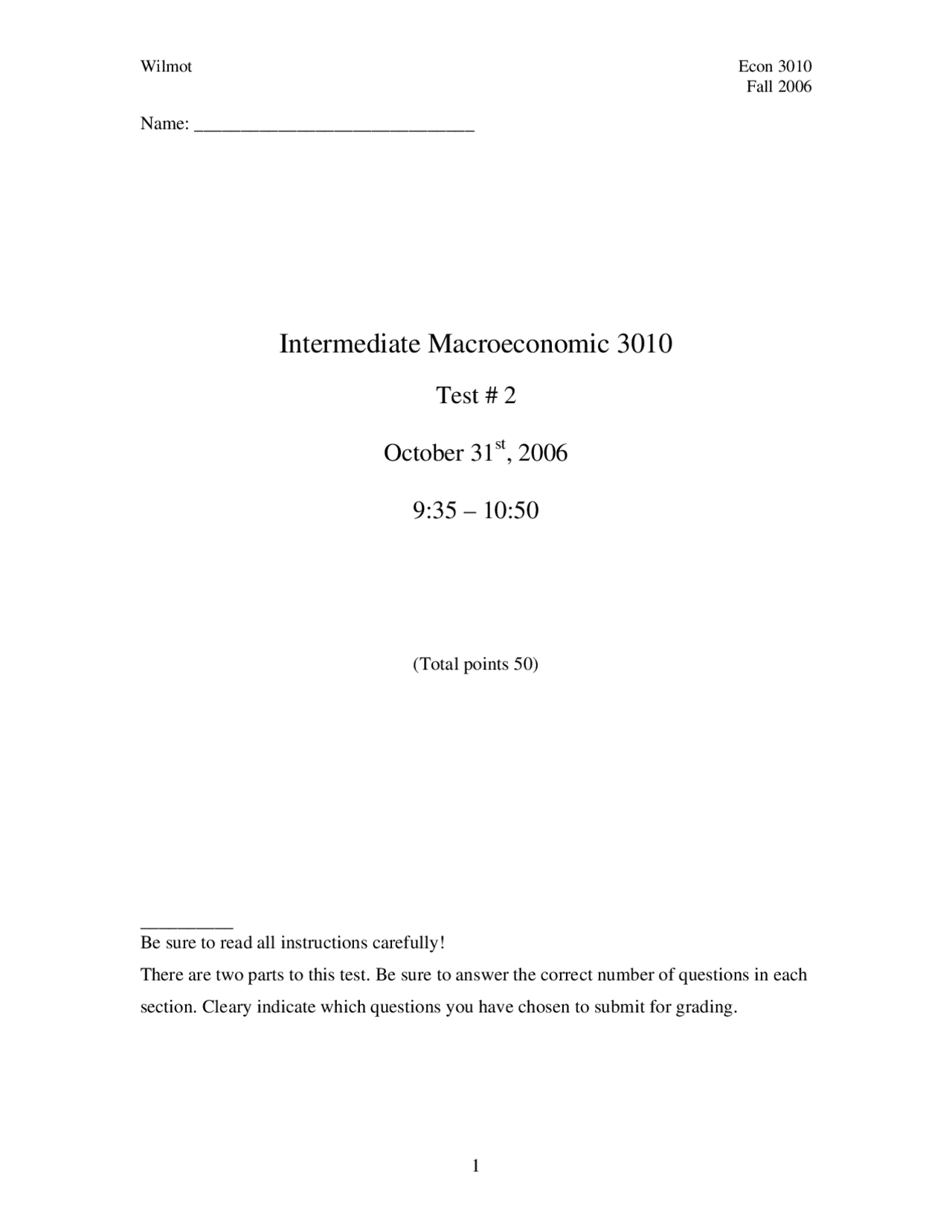 Questions Of Intermediate Macroeconomics Exam 2 Econ 3010 Docsity