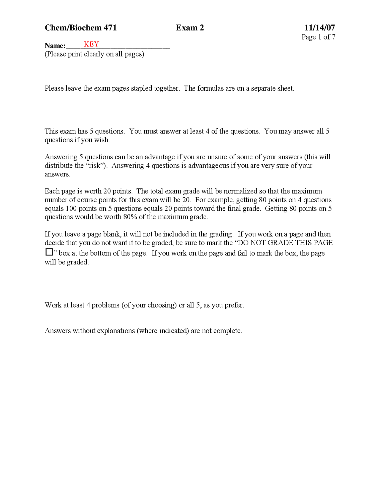 5 Questions With Answers In Exam 2 Elementary Physical Chemistry
