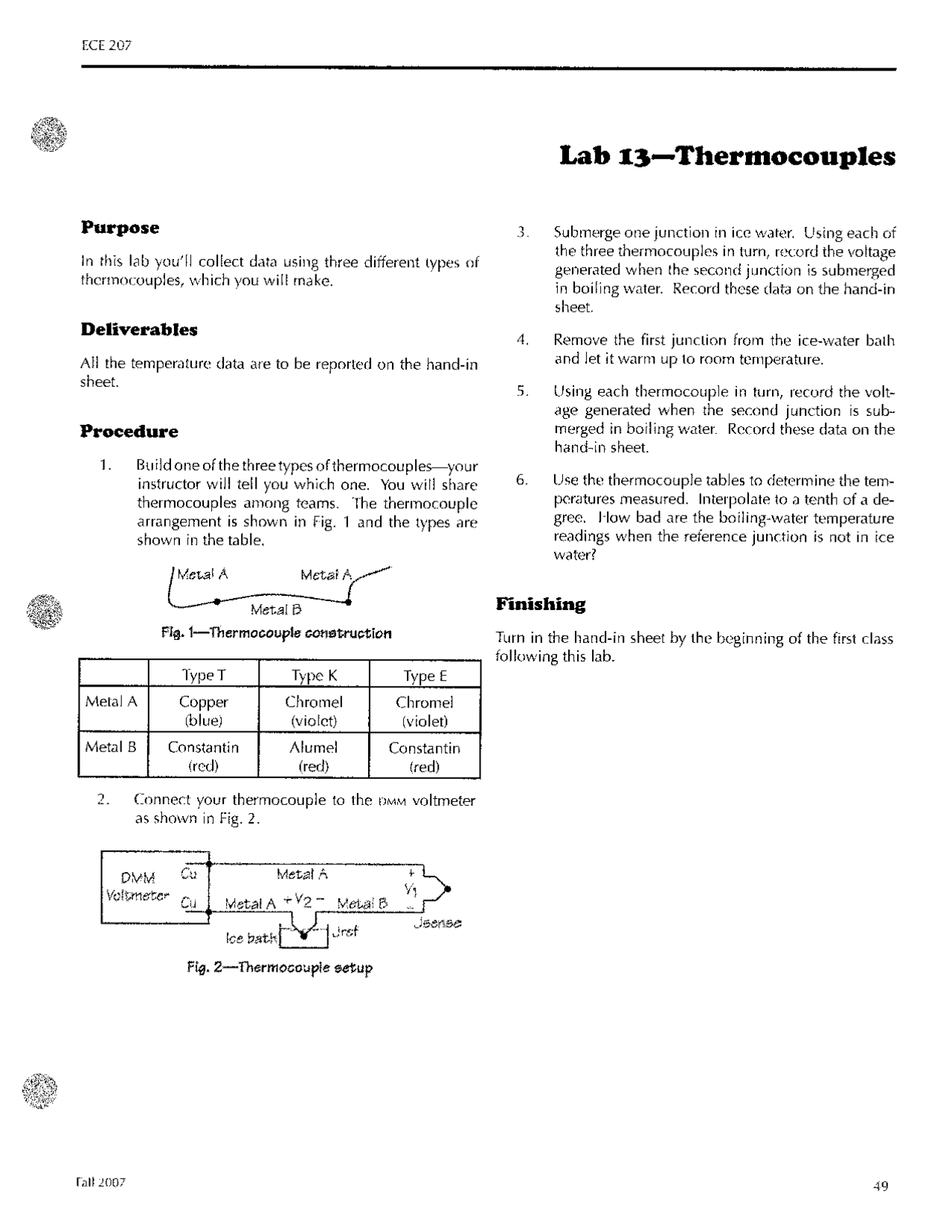 Laboratory 13 Report on Thermocouples - Electrical Engineering | ECE 207 - Docsity