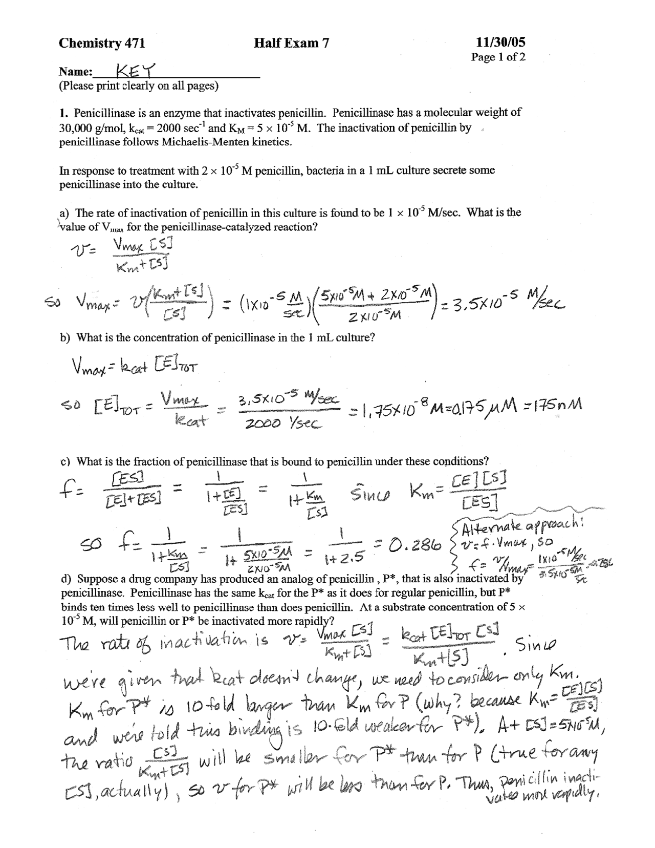 Exam 7 Questions for Elementary Physical Chemistry with Solutions ...