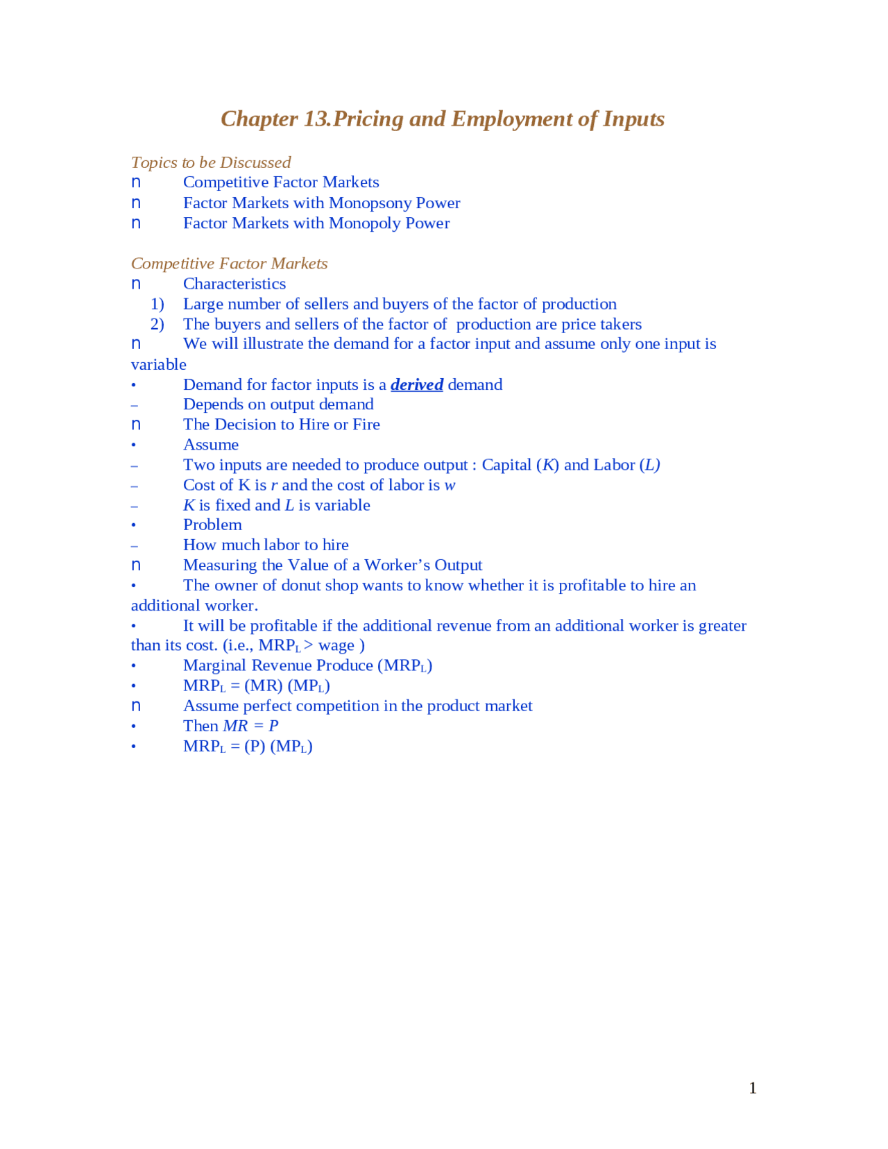 Managerial Analysis - Pricing and Employment of Inputs | FINA 6387 - Docsity