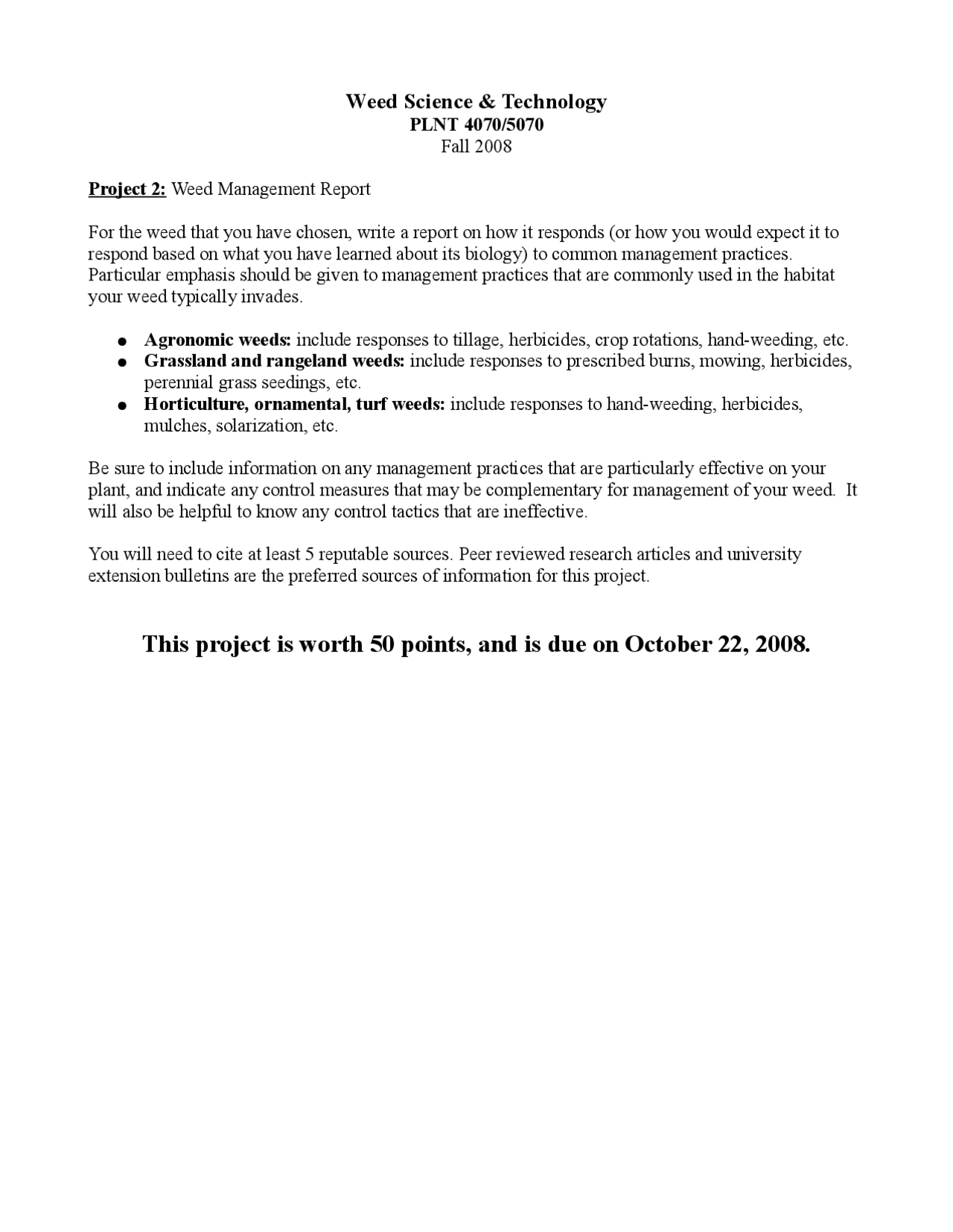 Weed Science And Technology Laboratory Project 2 Plnt 4070 Docsity