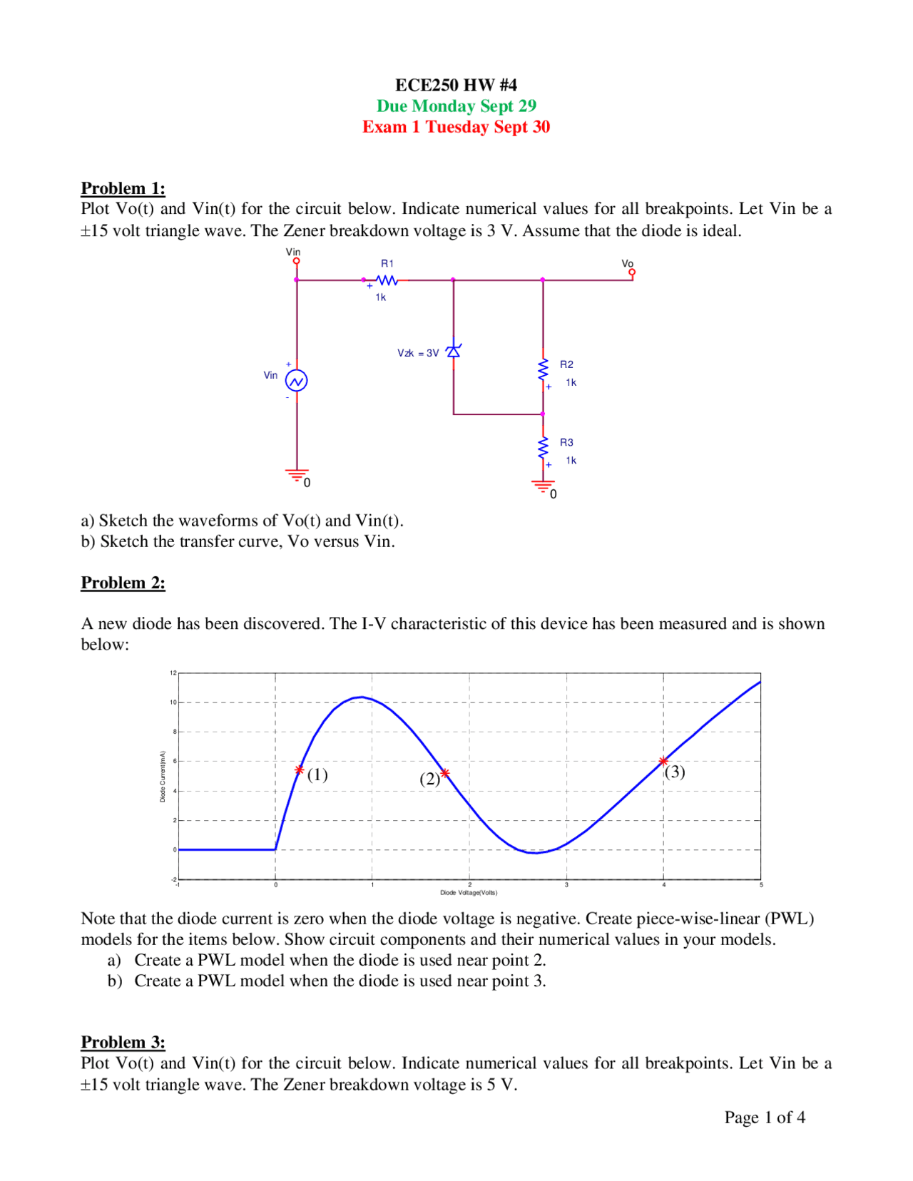 Exam 1 Practice Problems On Electronic Device Modeling Ece 250 Docsity