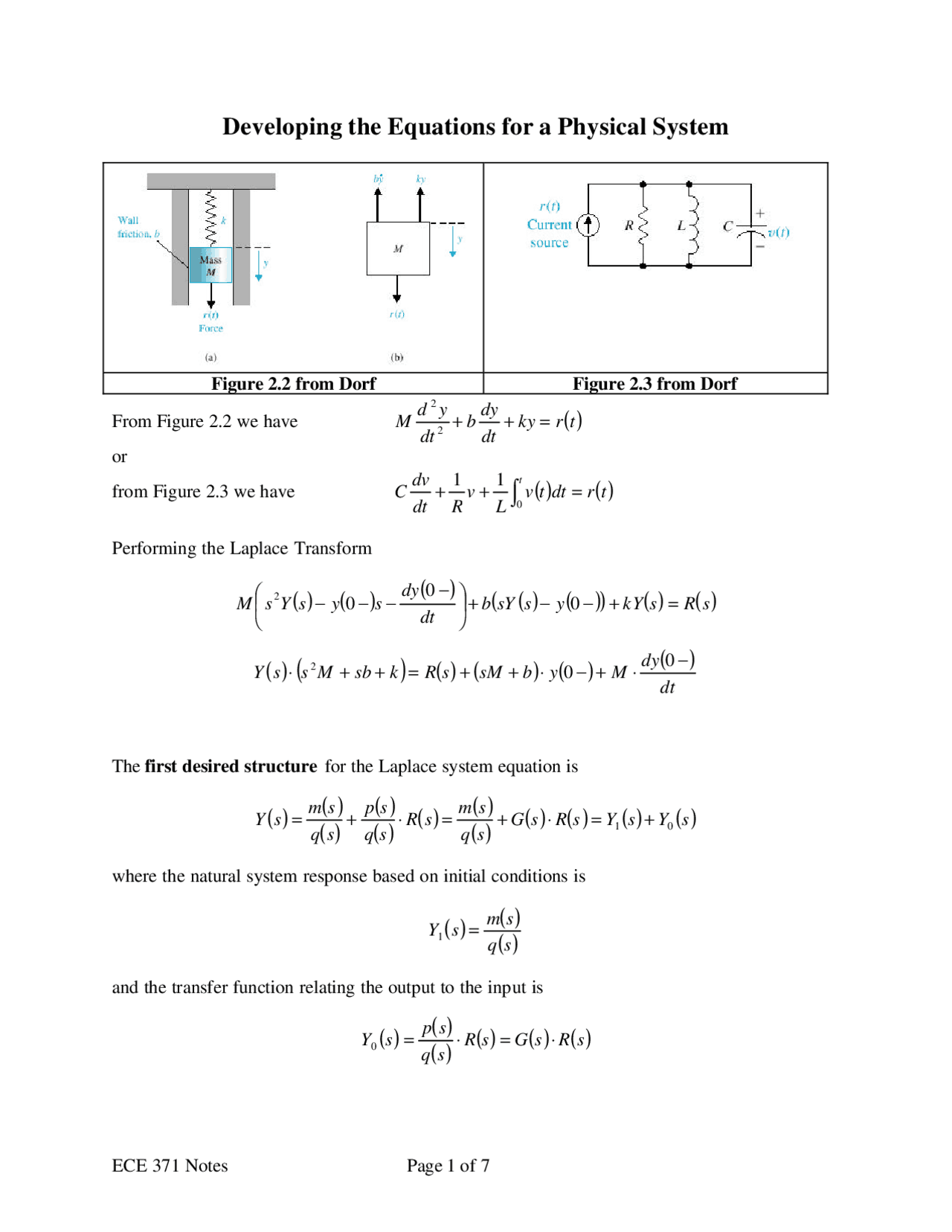 Developing the Equations for a Physical System | ECE 4700 - Docsity