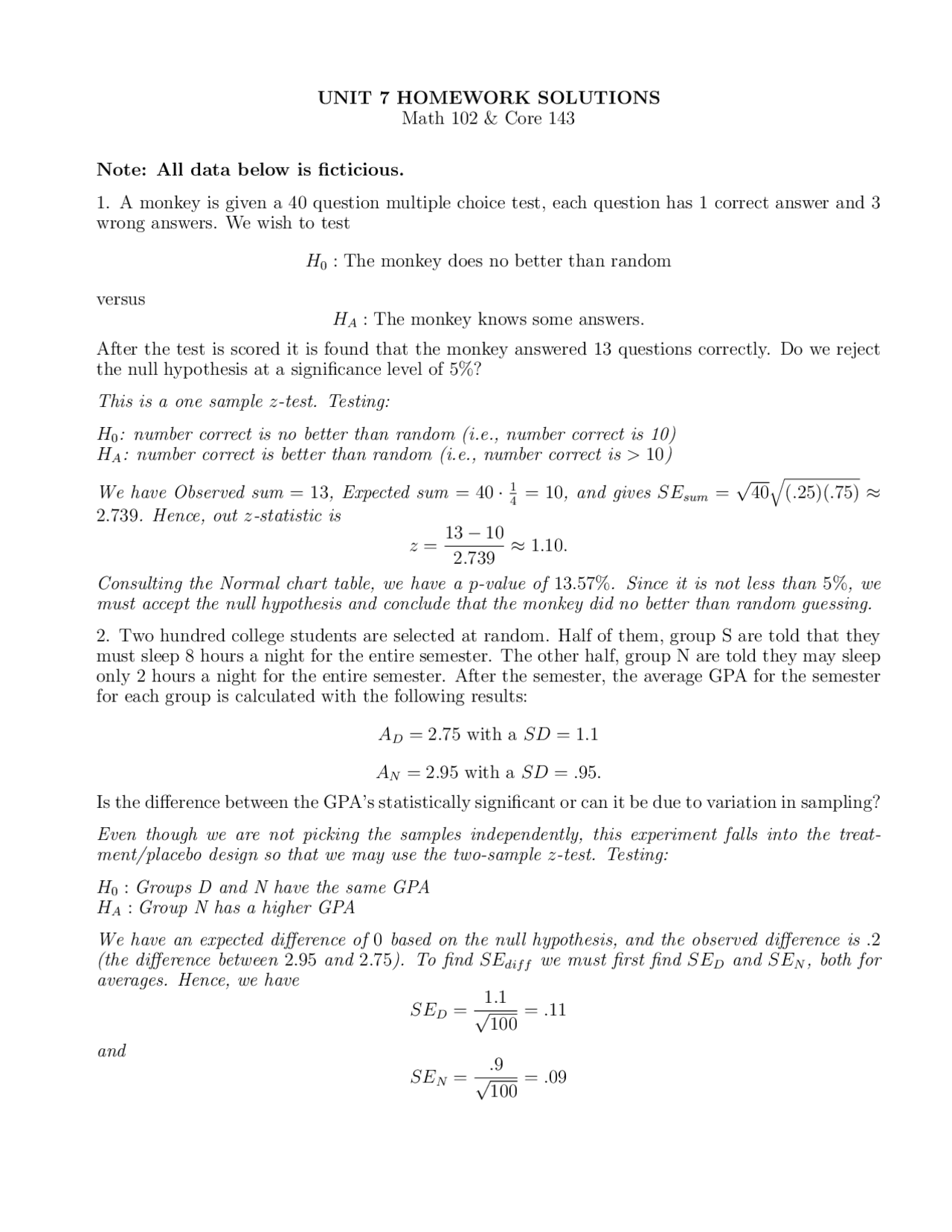 Introduction To Statistics Homework Questions With Solution Key