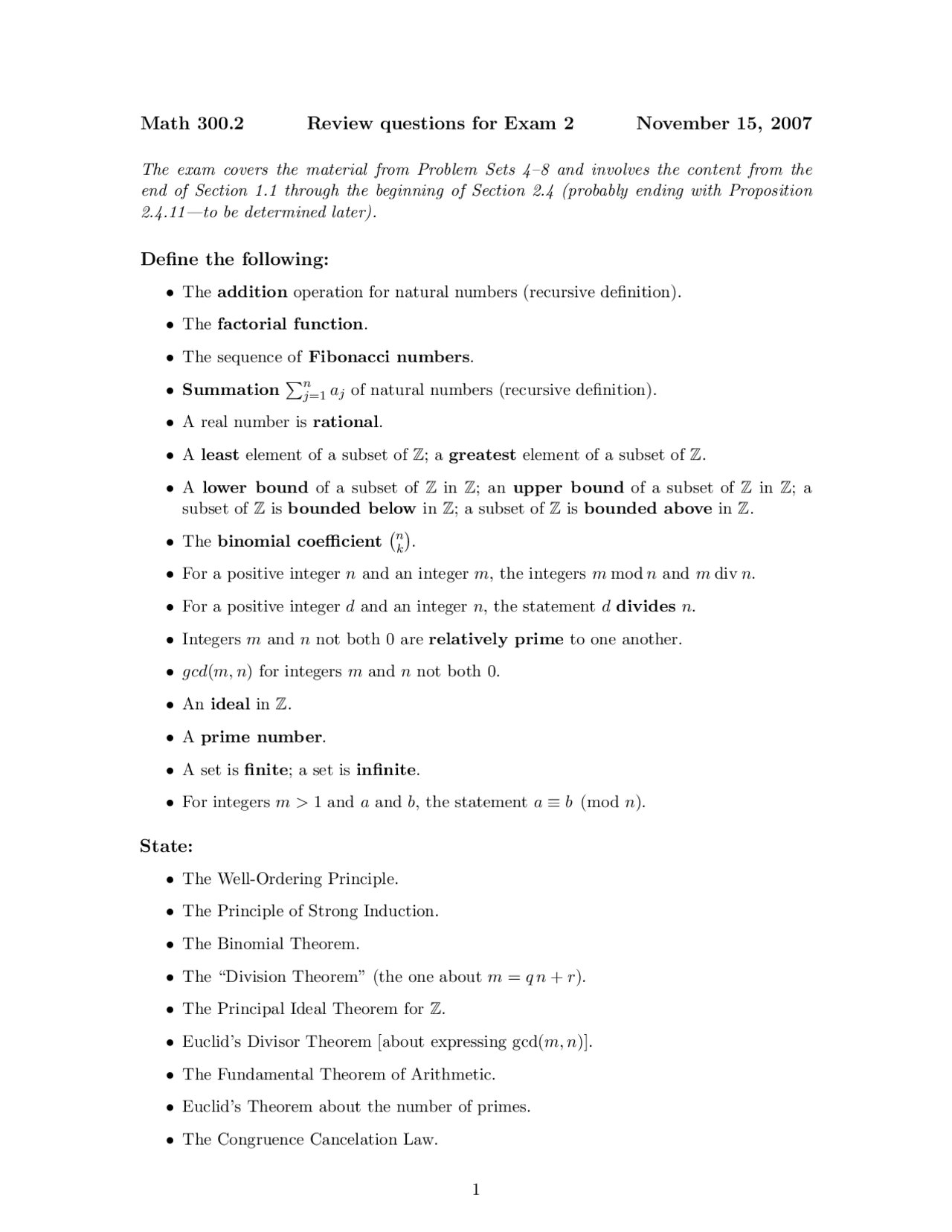 Review Questions for Exam 2 - Fundamental Concepts of Mathematics | MATH 300 - Docsity