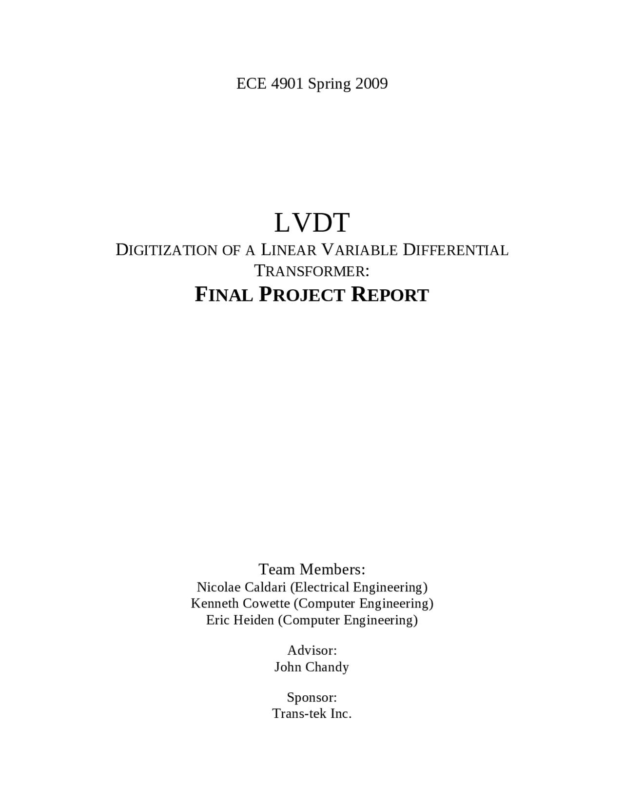 Digitization Of A Linear Variable Differential Transformer Project