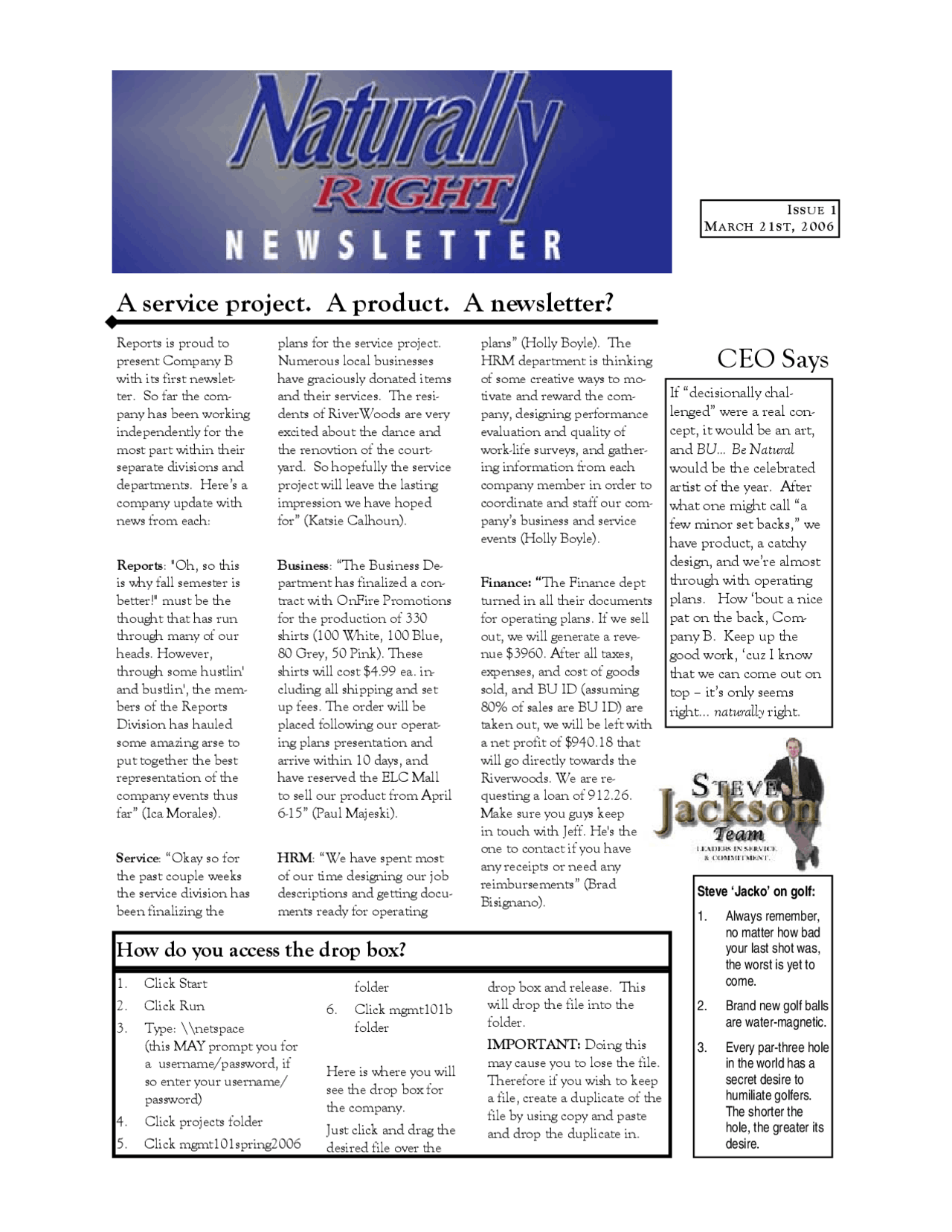 Company B's First Newsletter: Department Updates and Plans | Study ...