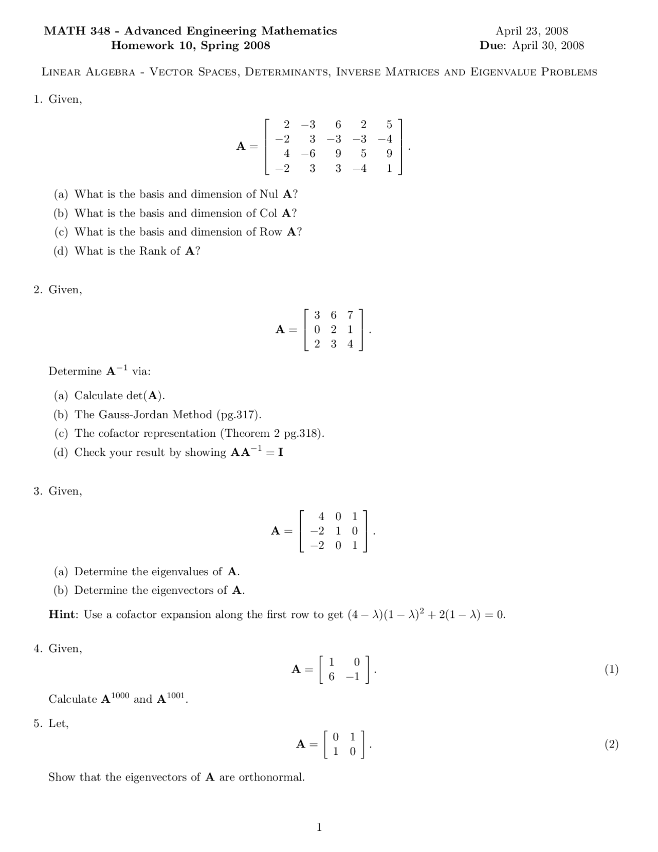Homework 10 Solutions Advanced Engineering Mathematics Math 348