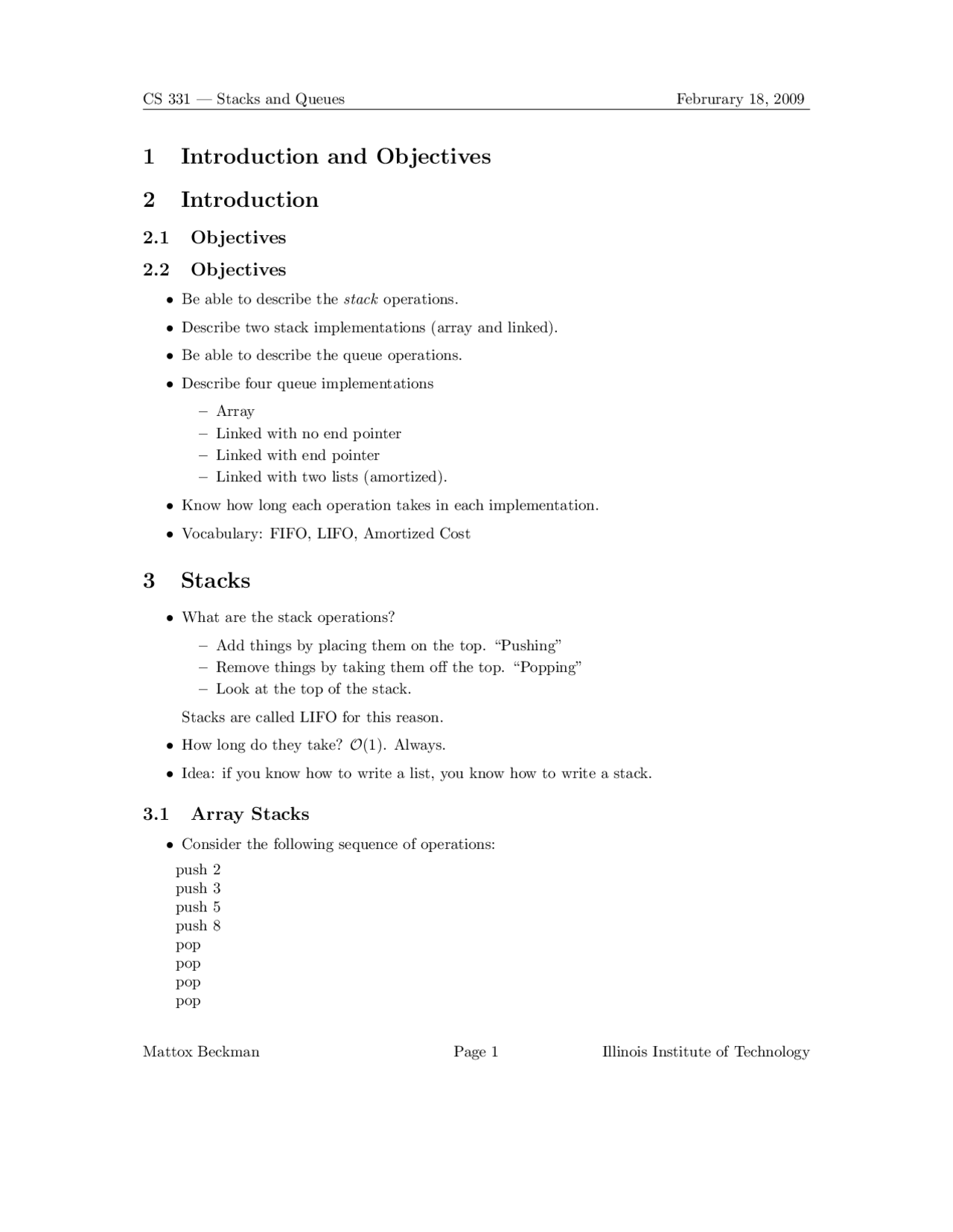 Notes On Stacks And Queues Data Structures And Algorithms Cs 331