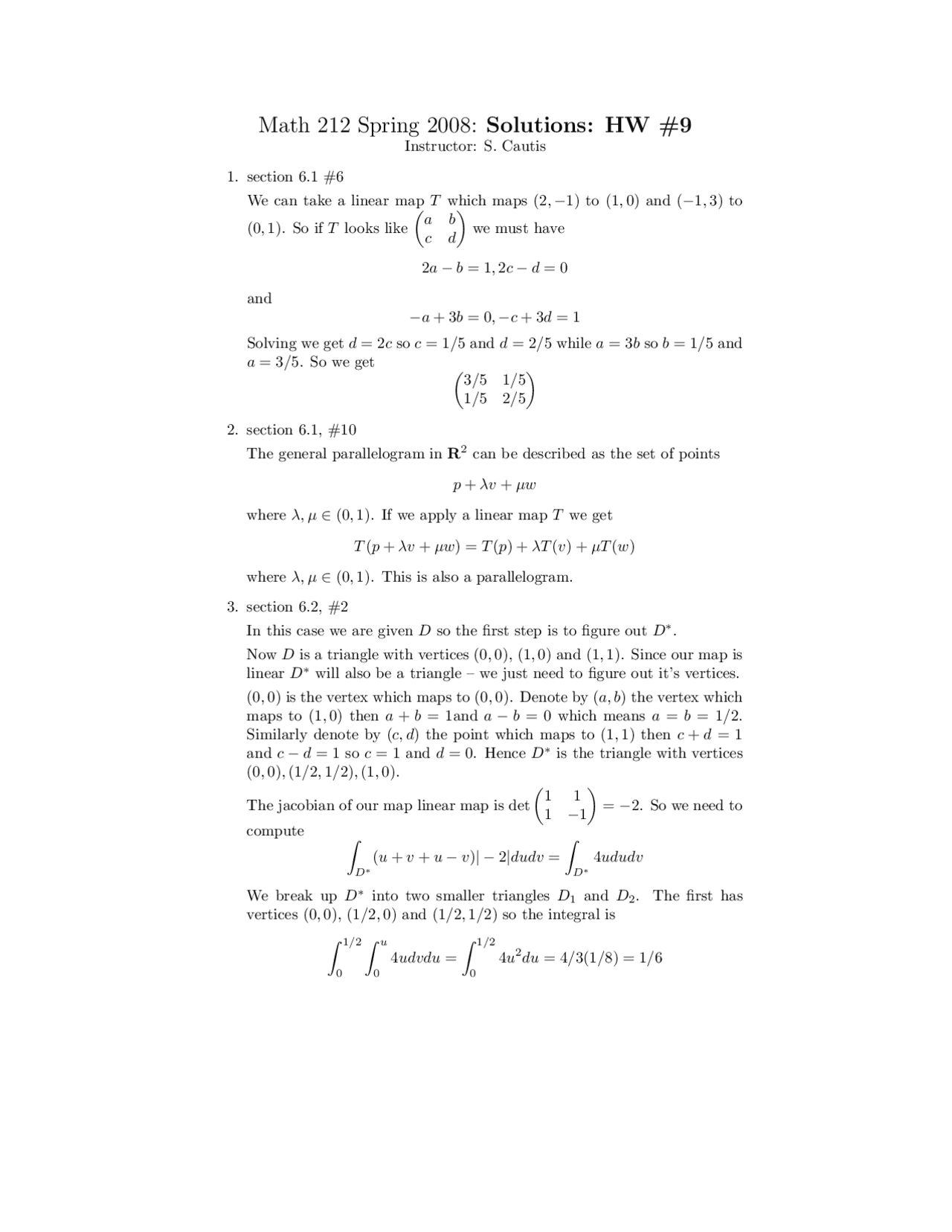 9 Questions For Multivariable Calculus Homework 9 Solutions Math