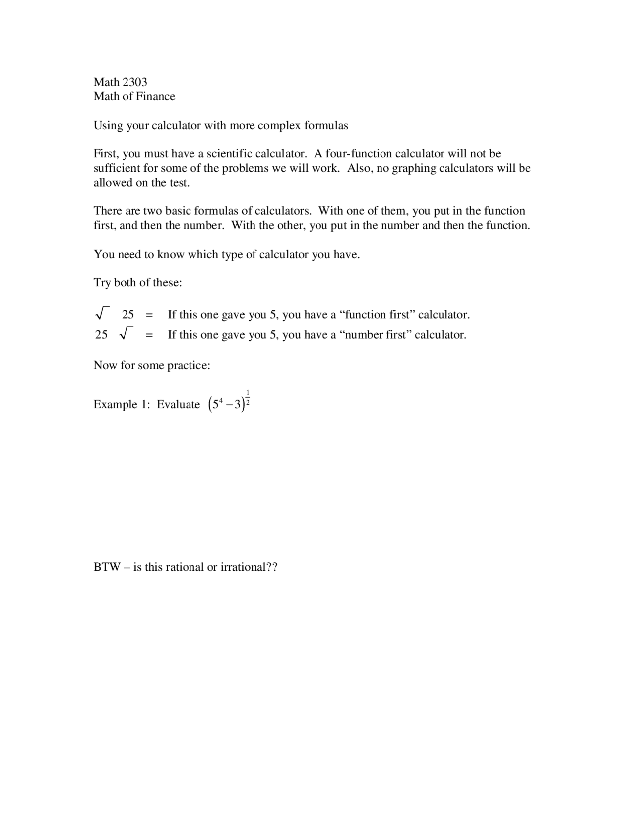 Using Your Calculator with More Complex Formulas - Unsolved Examples ...
