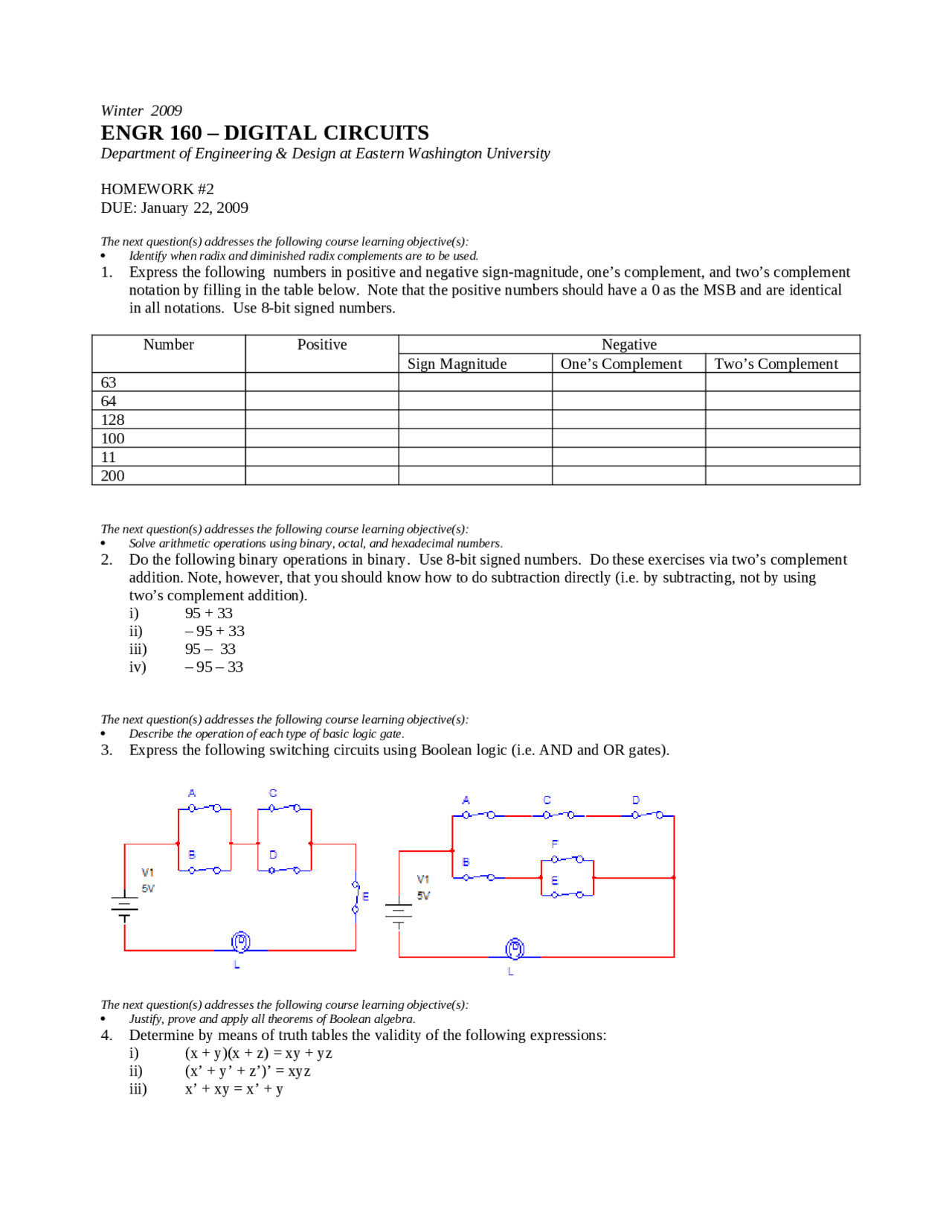 7 Practice Problems On Digital Circuits Homework 2 Engr 160 Docsity