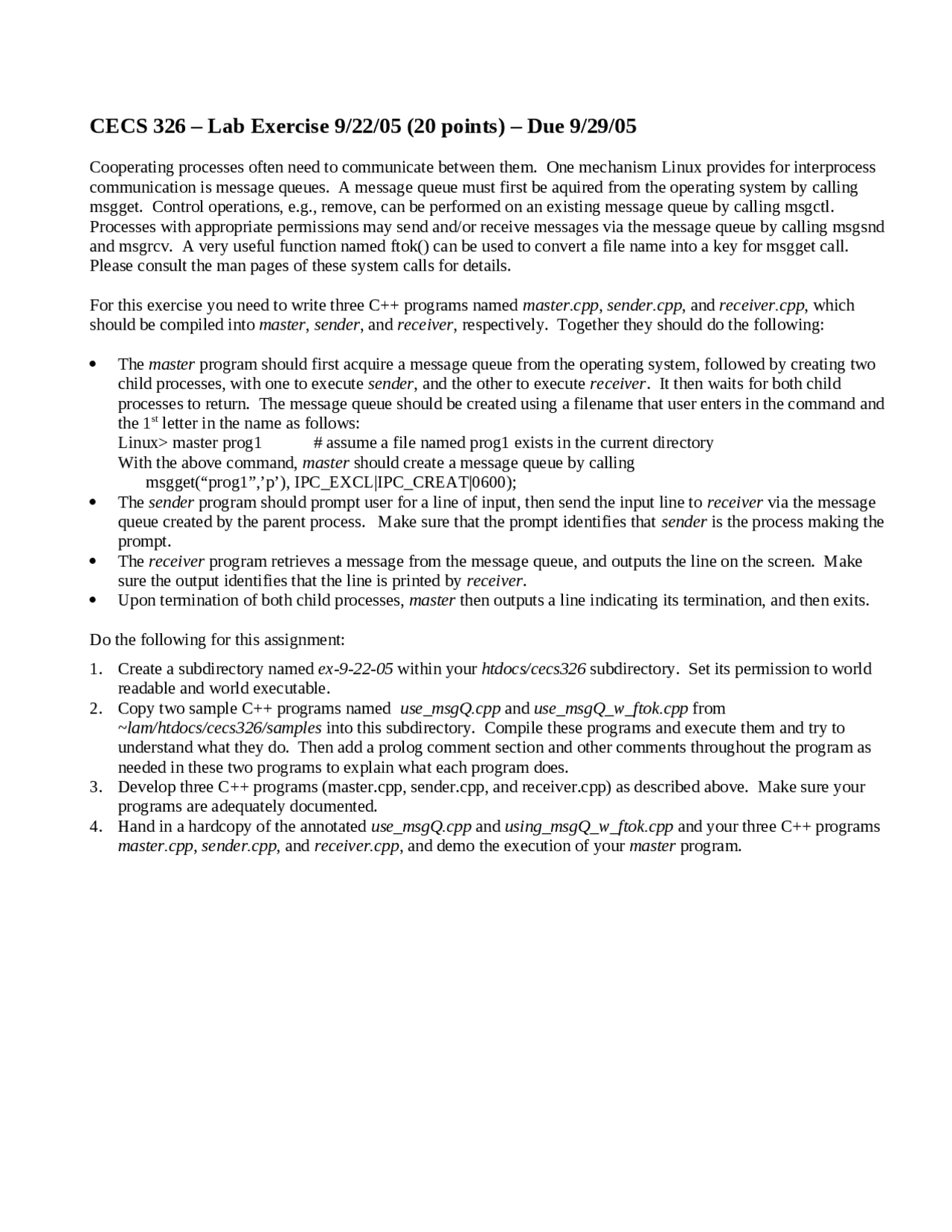 Laboratory Exercise - Operating Systems | CECS 326 | Lab Reports Operating Systems | Docsity