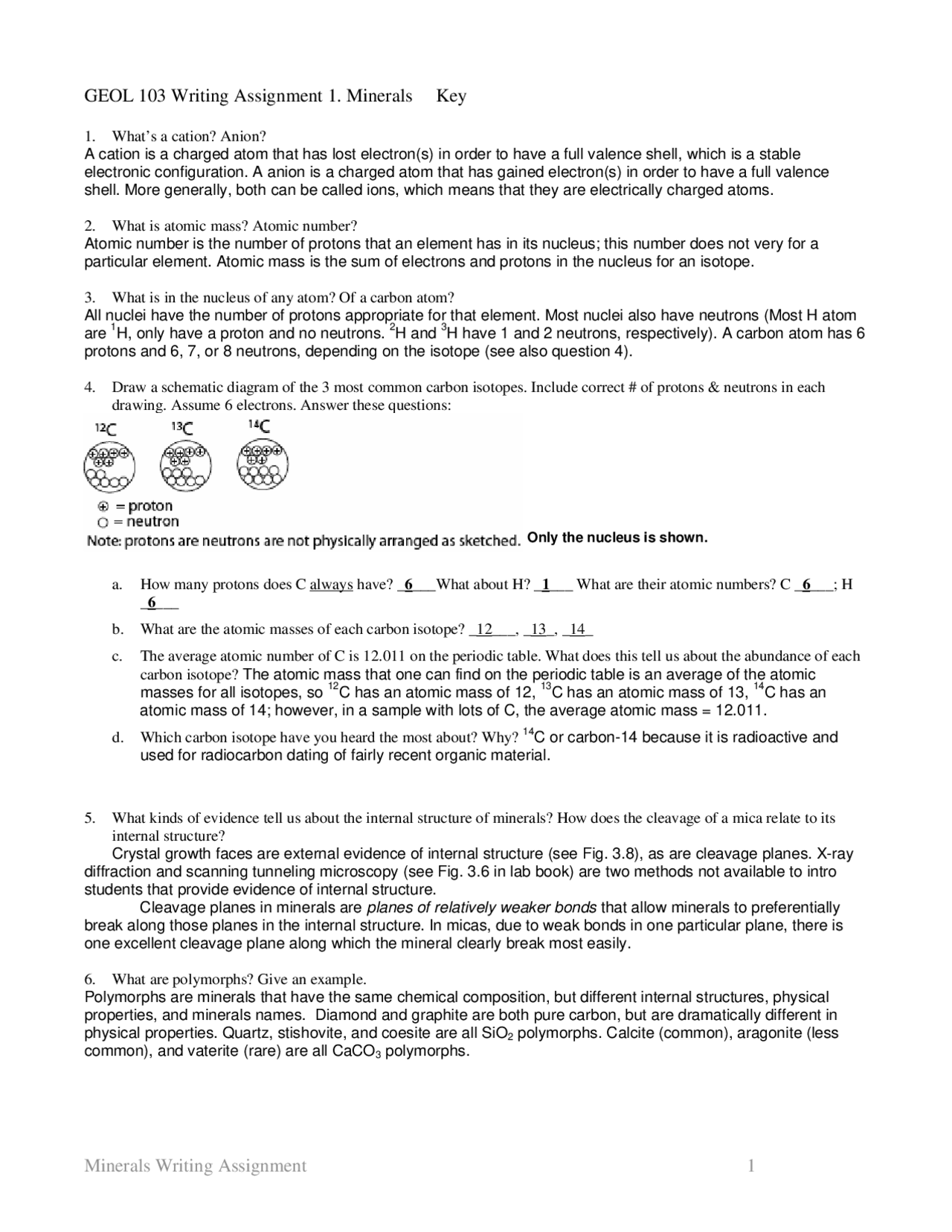 Solved Problems On Minerals In The Dynamic Earth Assignment 1 Geol