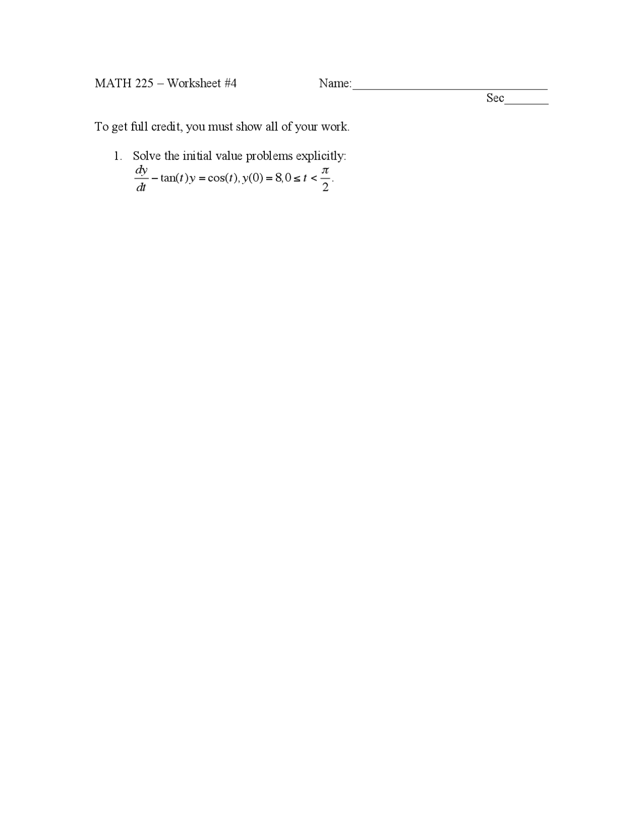 5 Questions On Differential Equations Assignment Math 225 Docsity
