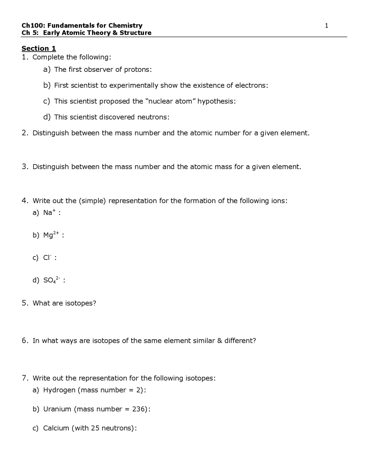 Early Atomic Theory and Structure - Class Quiz | CH 100 | Study notes ...
