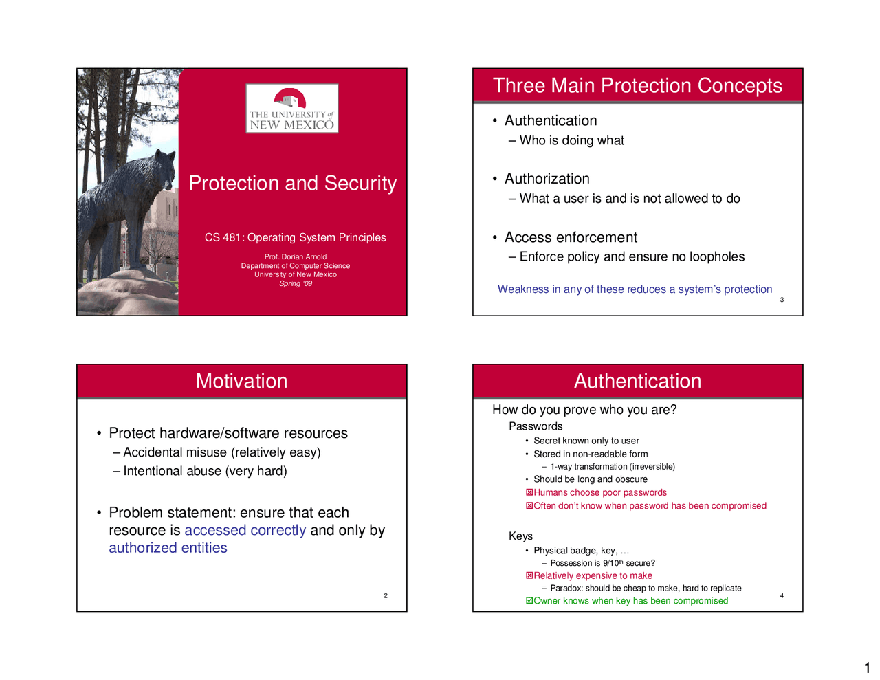 Three Main Protection Concepts - Lecture Slides | CS 481 - Docsity