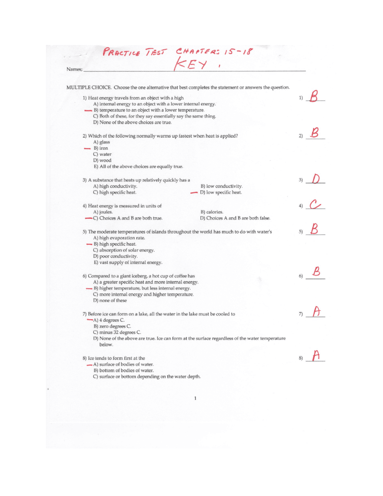 Practice Test With Answer Key Physical Science Psc 1121c Docsity