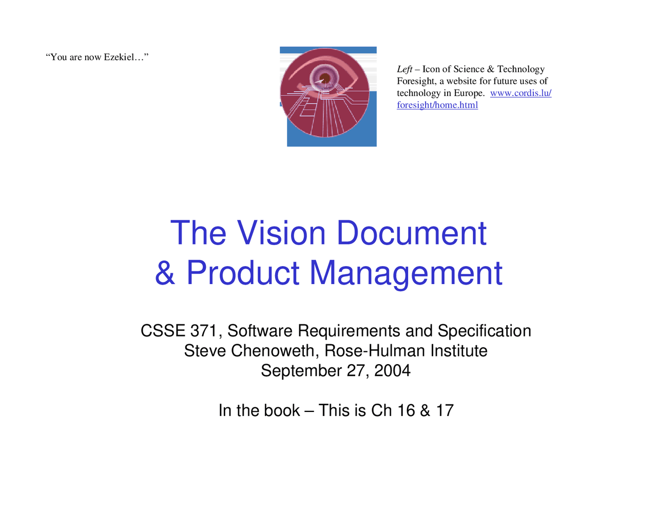 Lecture Slides On The Vision Document And Product Management Csse 371