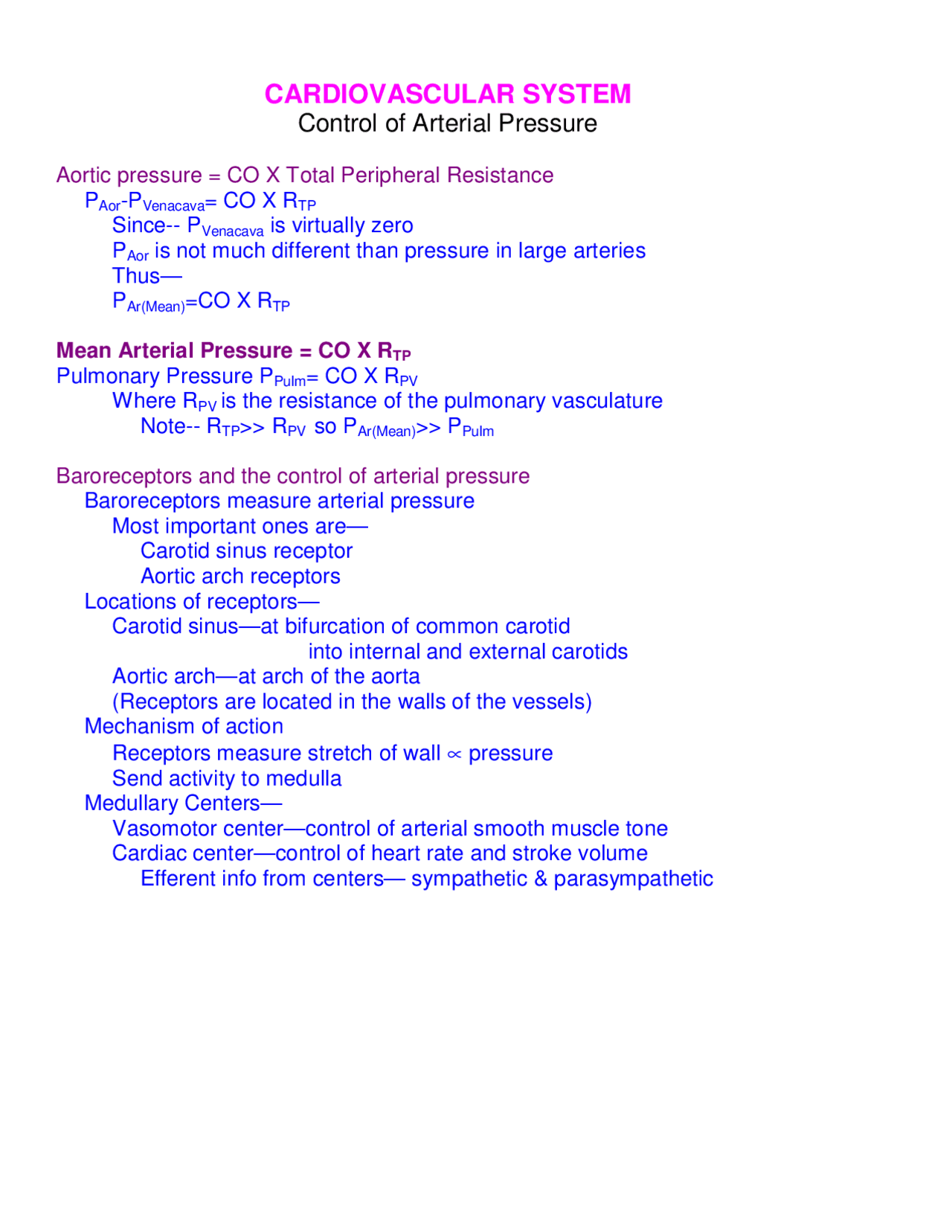 Cardiovascular System Lecture Notes Human Physiology Bios 355