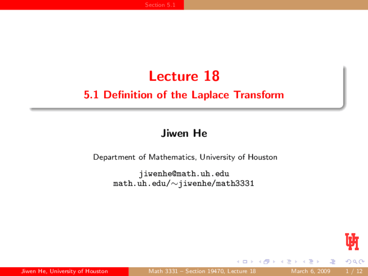 Use Of The Laplace Transform Differential Equations Lecture Notes