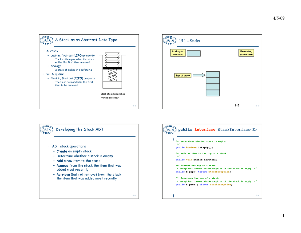 Stacks Data Structures Lecture Slides Cs 230 Docsity