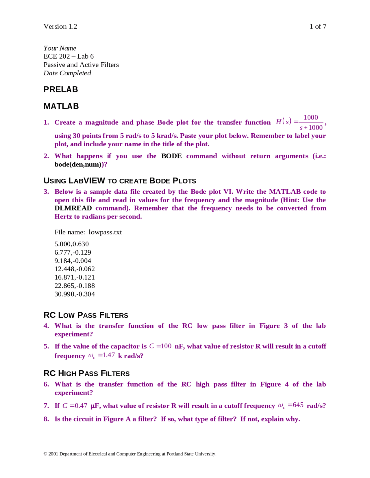 Laboratory Report 6 On Electrical Engineering Lab Ii Ece 202 Docsity