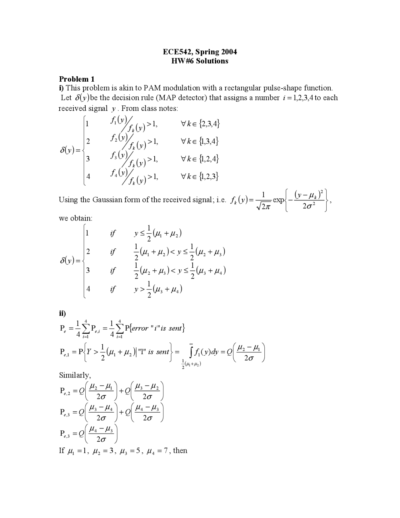 Assignment 6 Solutions Digital Communication Theory Ece 542 Docsity