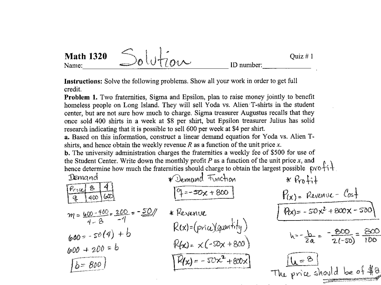 Solutions for Quiz - Mathematics for Social Sciences I | MATH 1320 ...