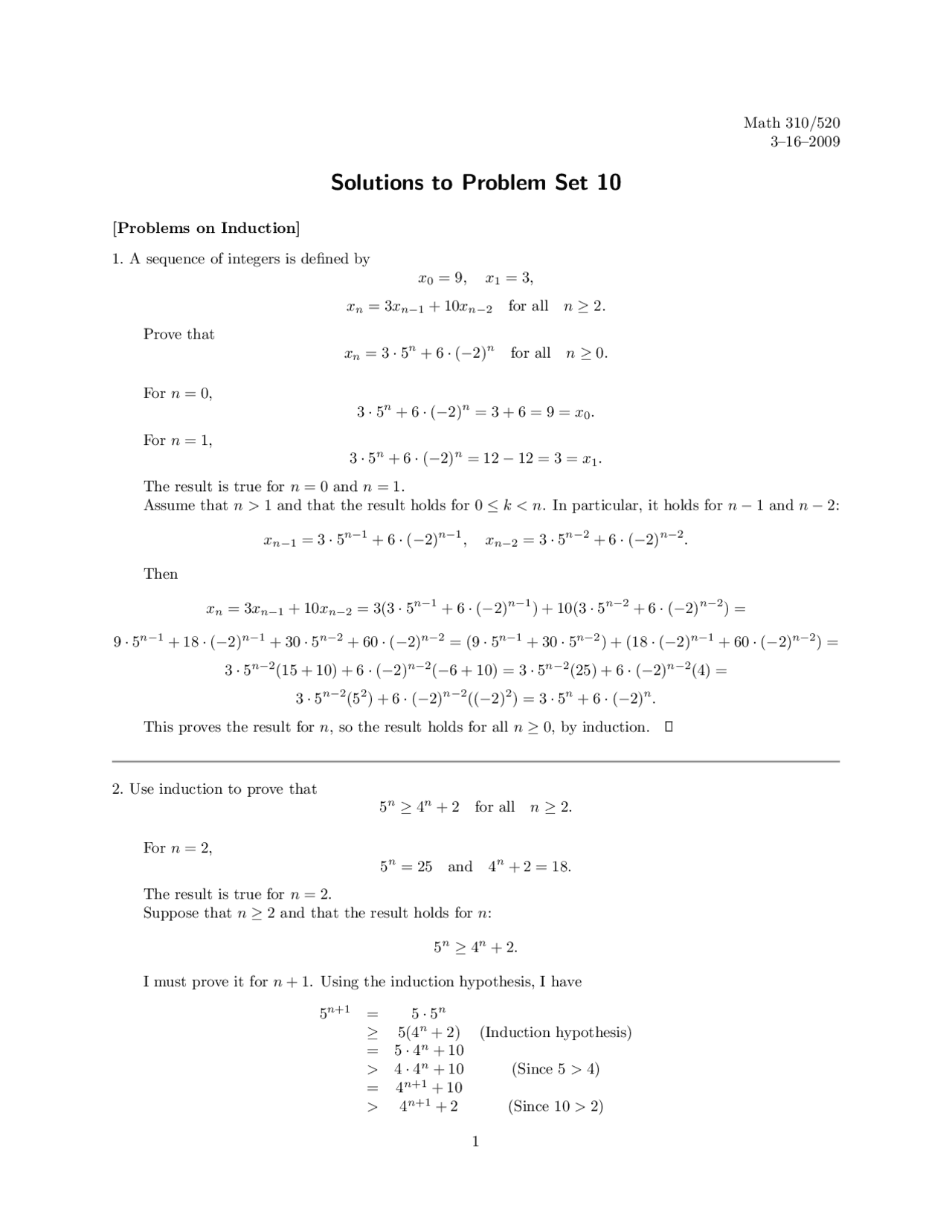 Solutions For Problem Set 10 Introduction To Mathematical Proof