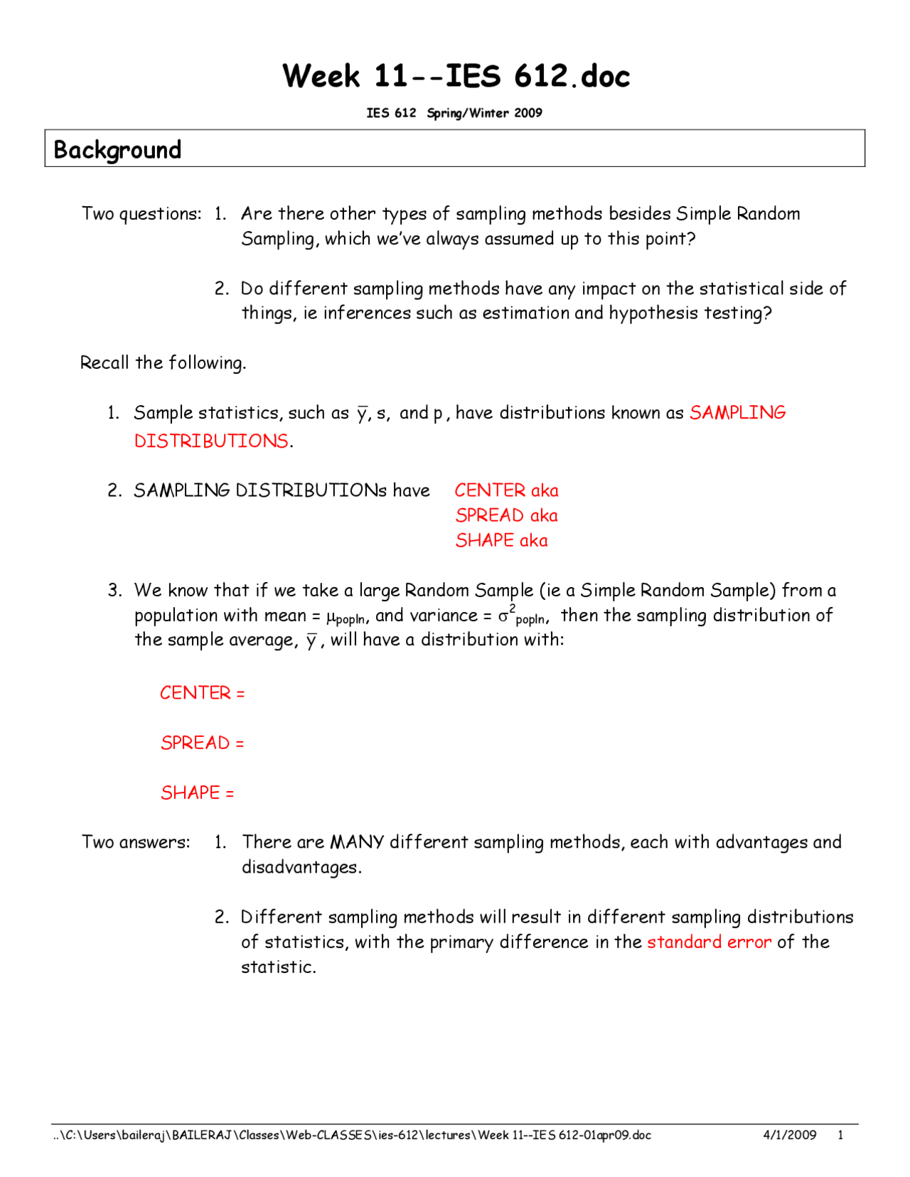 Sampling Distribution In Different Types Of Sampling Method Ies 612