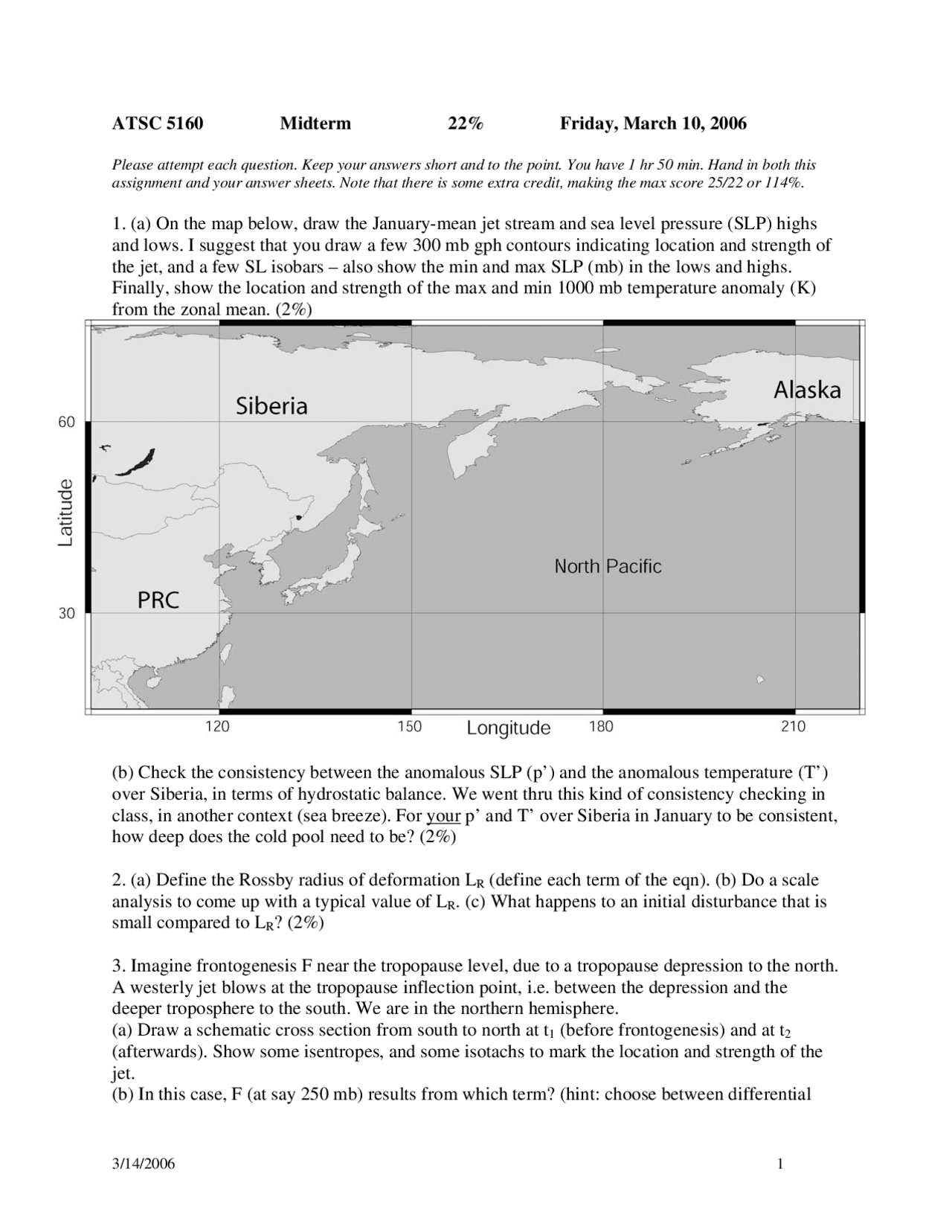 Midterm Examination Questions Synoptic Meteorology Atsc 5160 Docsity