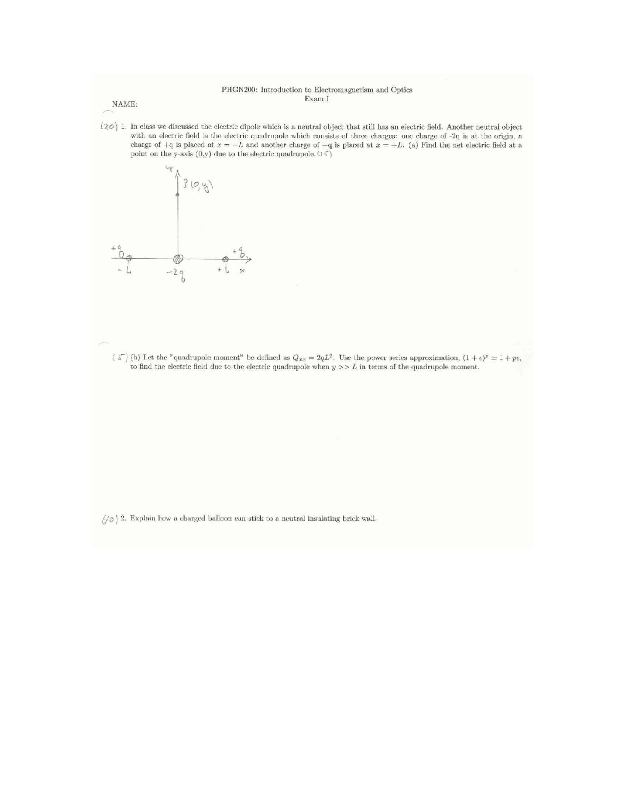 Exam 1 With Solution Introduction To Electromagnetism And Optics
