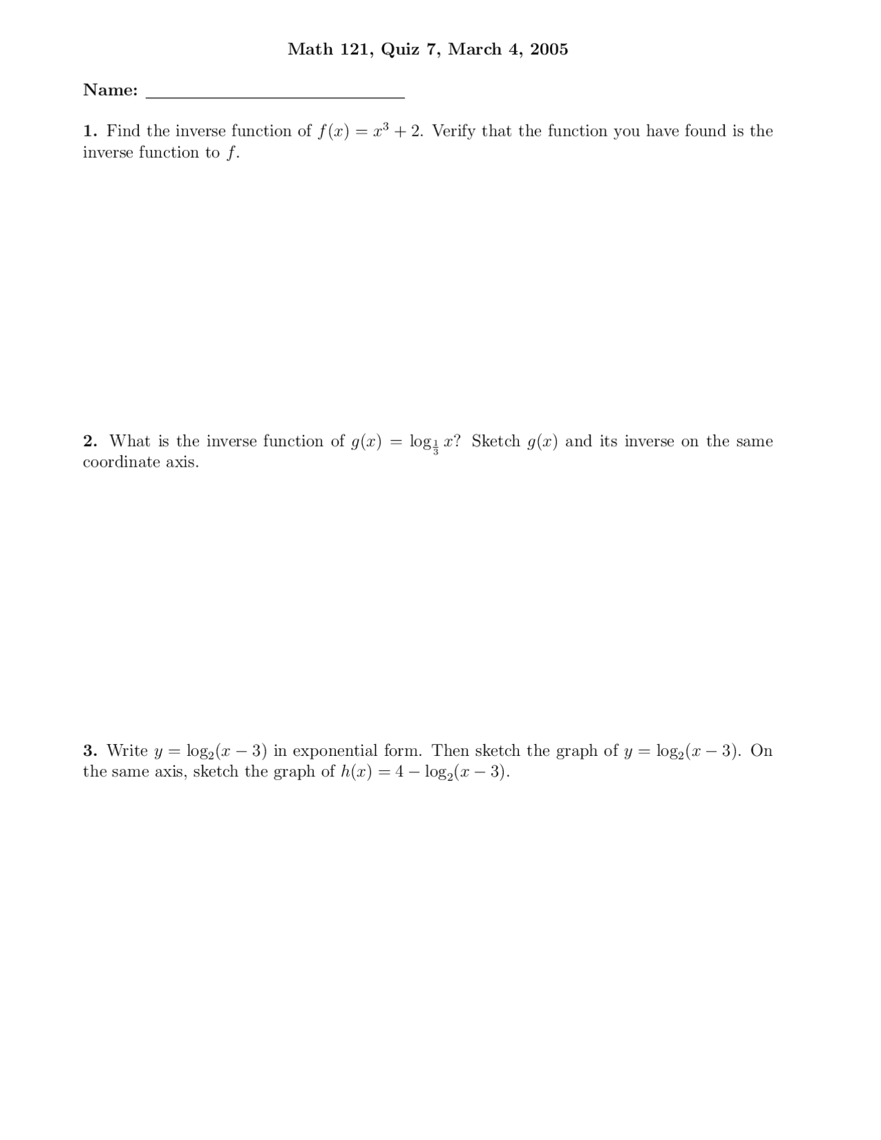 Quiz 7 Questions - College Algebra | MATH 121 | Quizzes Algebra | Docsity