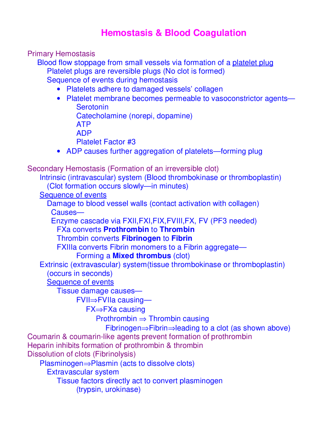 Hemostasis and Blood Coagulation - Lecture Slides | BIOS 355 | Study ...
