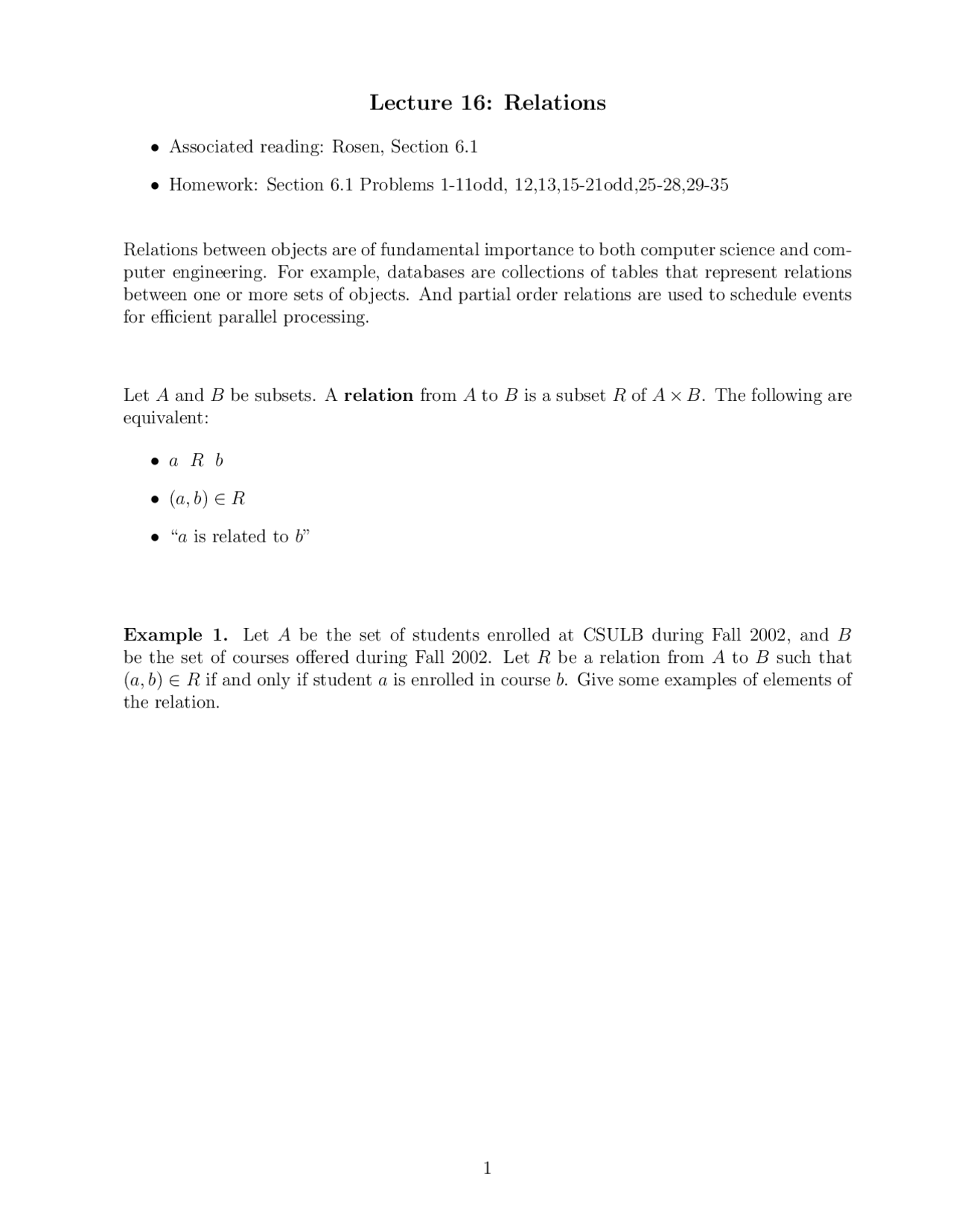Practice Questions Homework Relations Cecs 228 Docsity