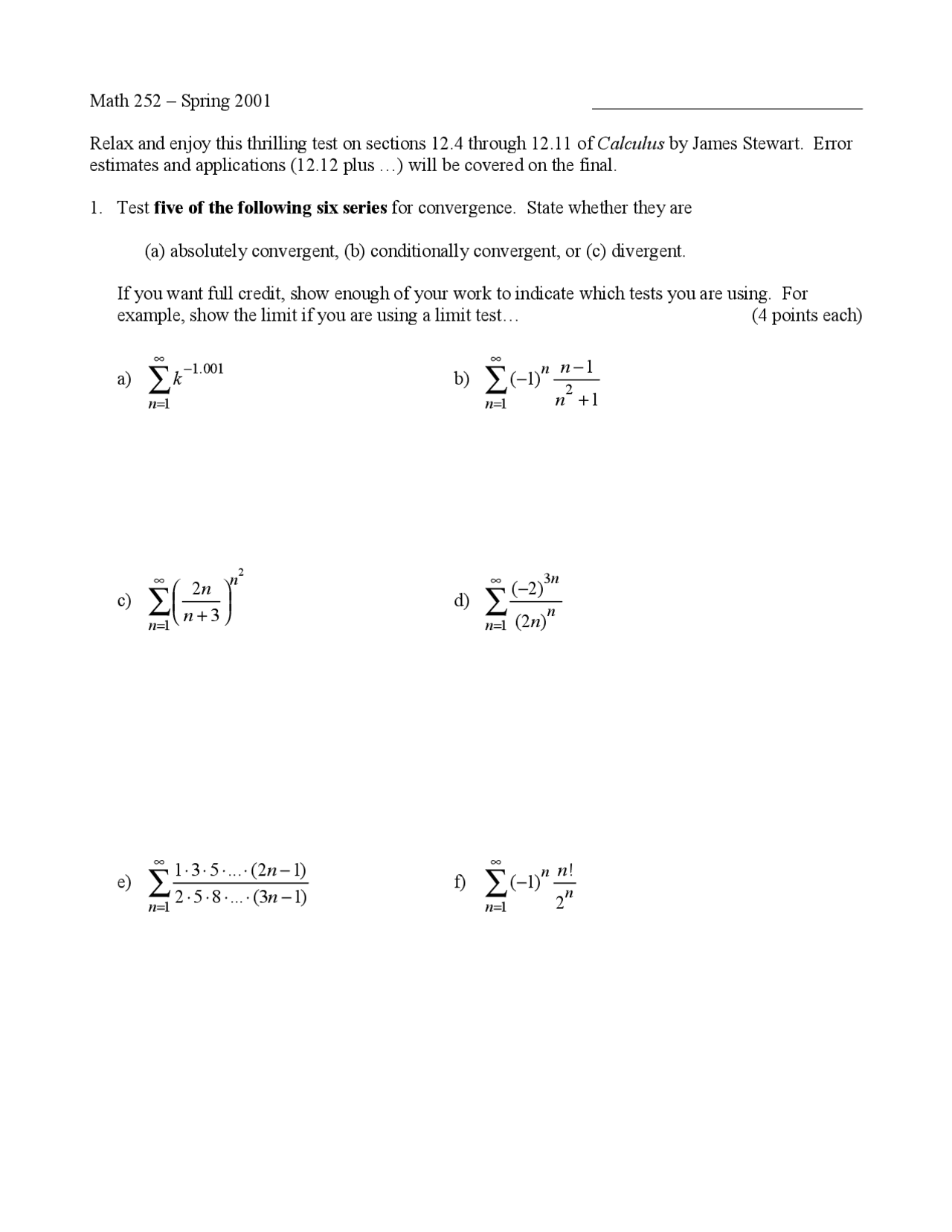 What is Radius of Convergence - Exam 5 - Calculus II | MATH 252 - Docsity
