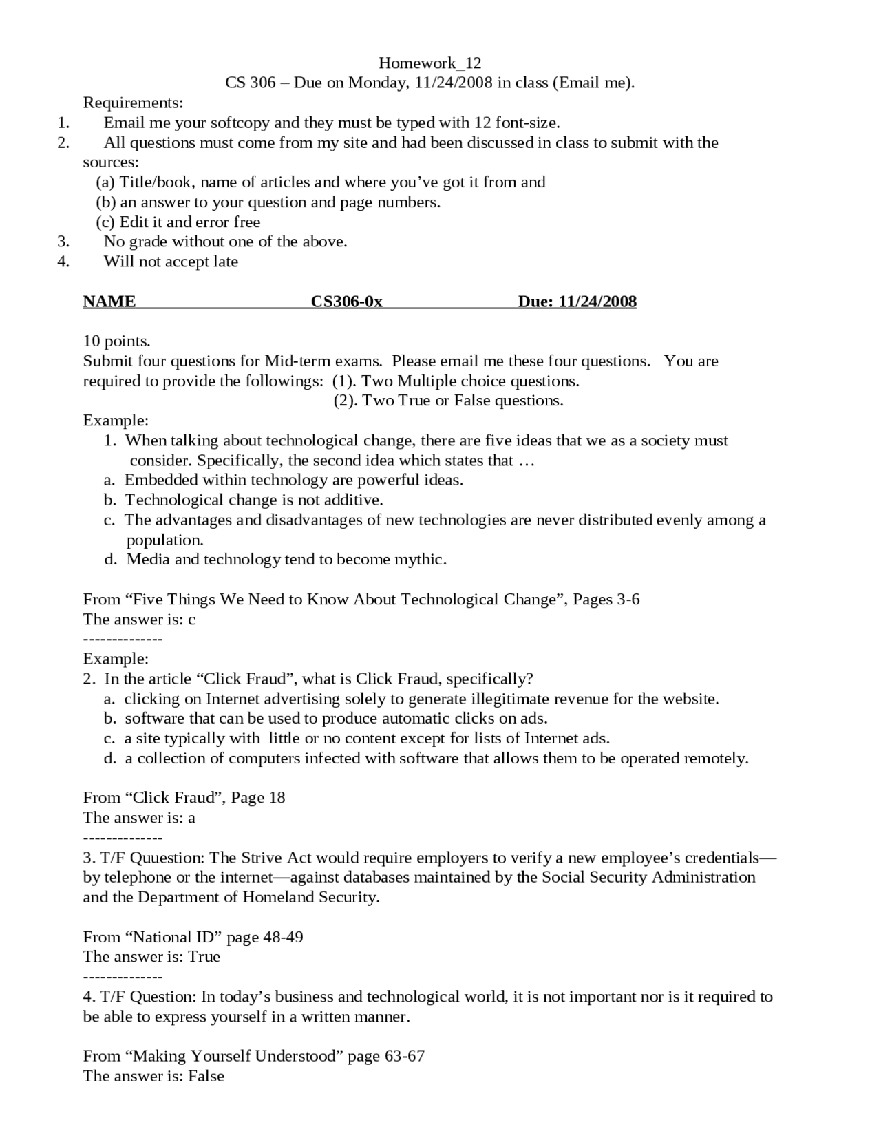 4 Questions On Computers In Society Assignment 12 Cs 306 Docsity