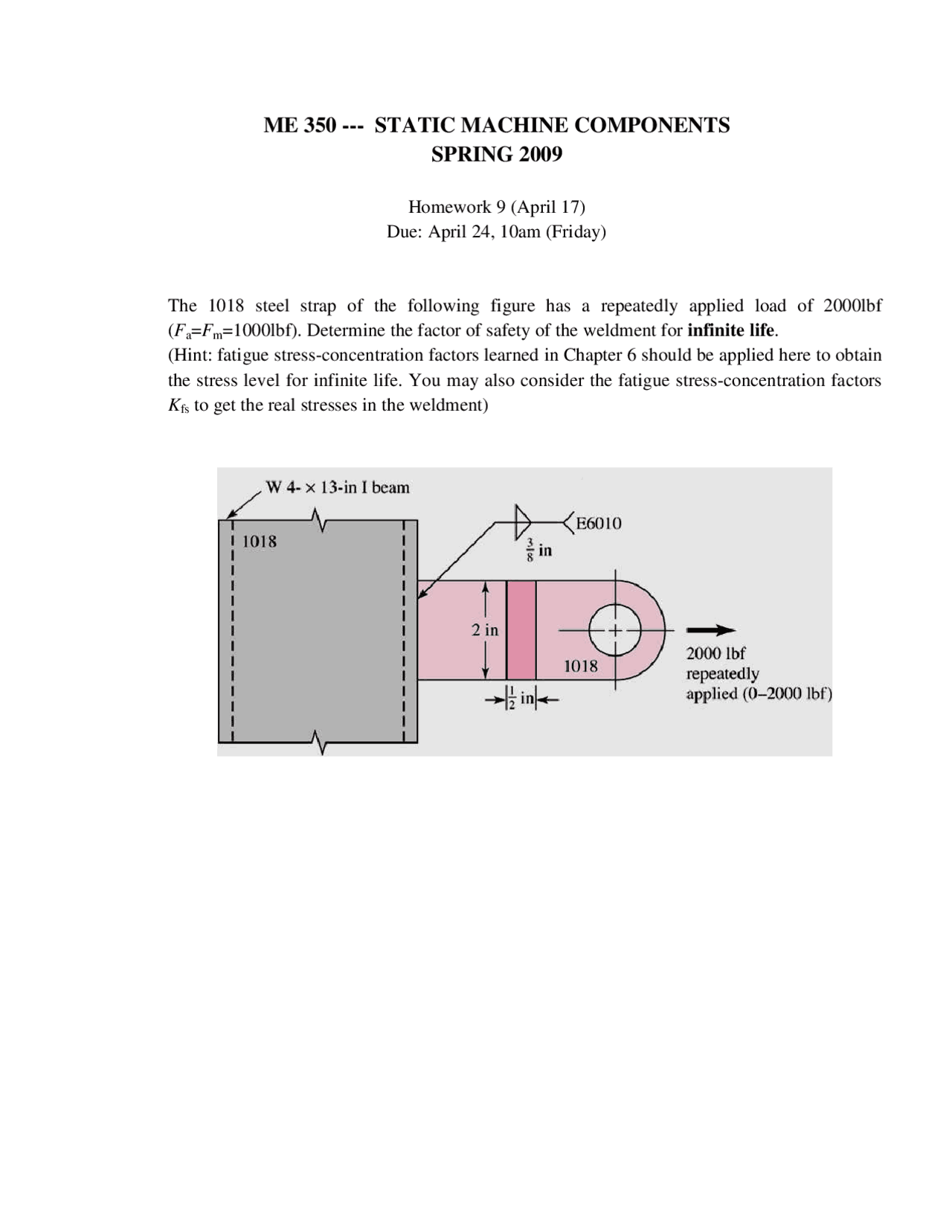 Homework 9 Static Machine Components Me 350 Docsity