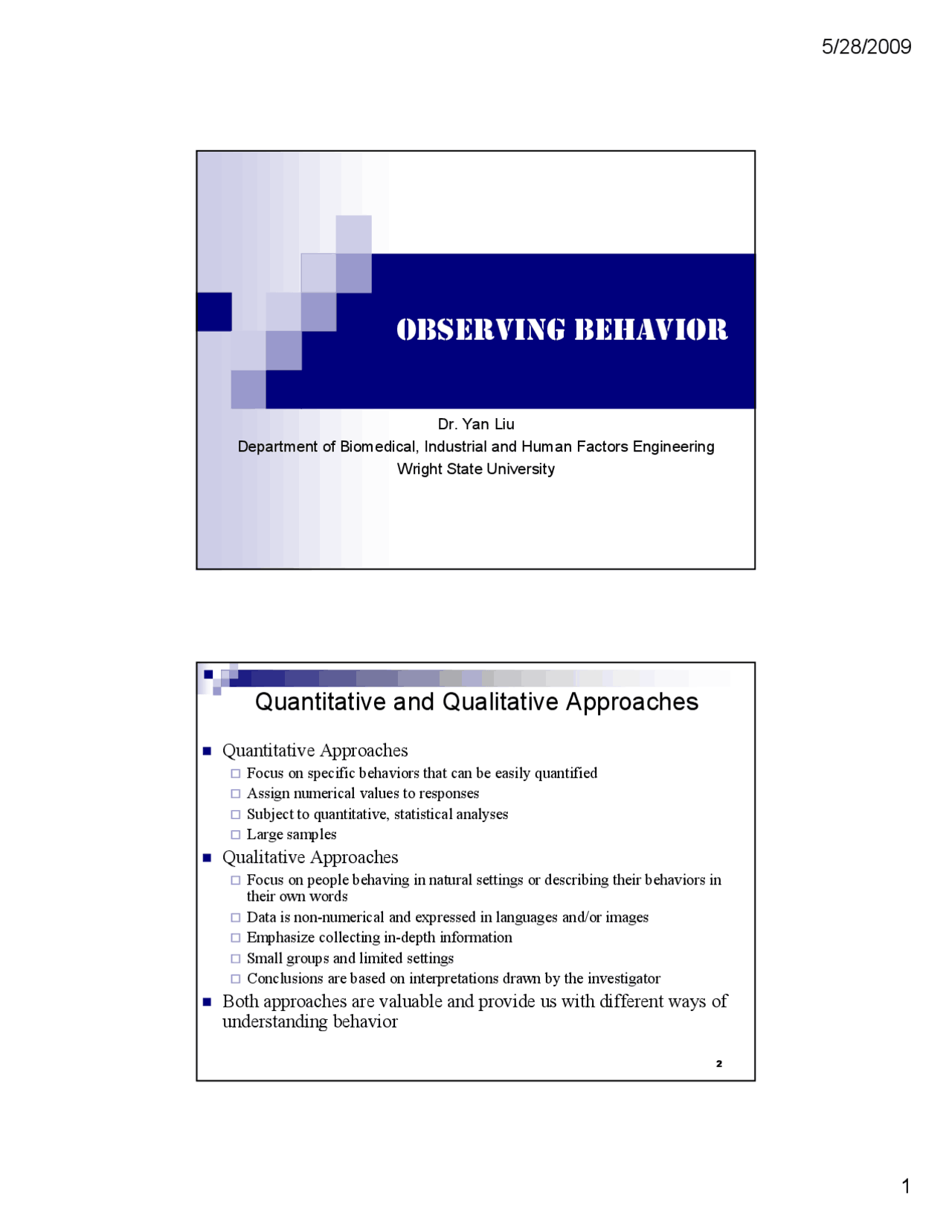 Qualitative And The Quantitative Approaches Lecture Slides Hfe 734