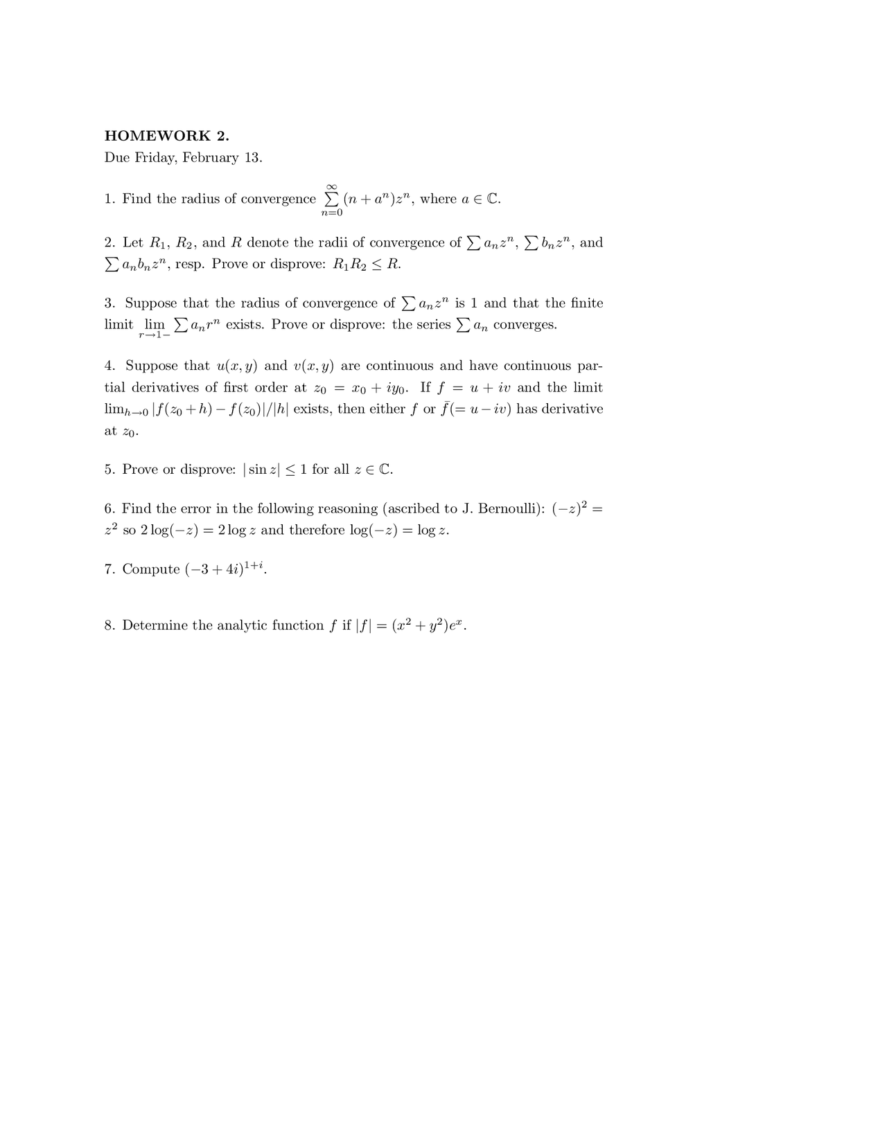 Solutions To Assignment 2 For Complex Analysis Math 6760 Docsity