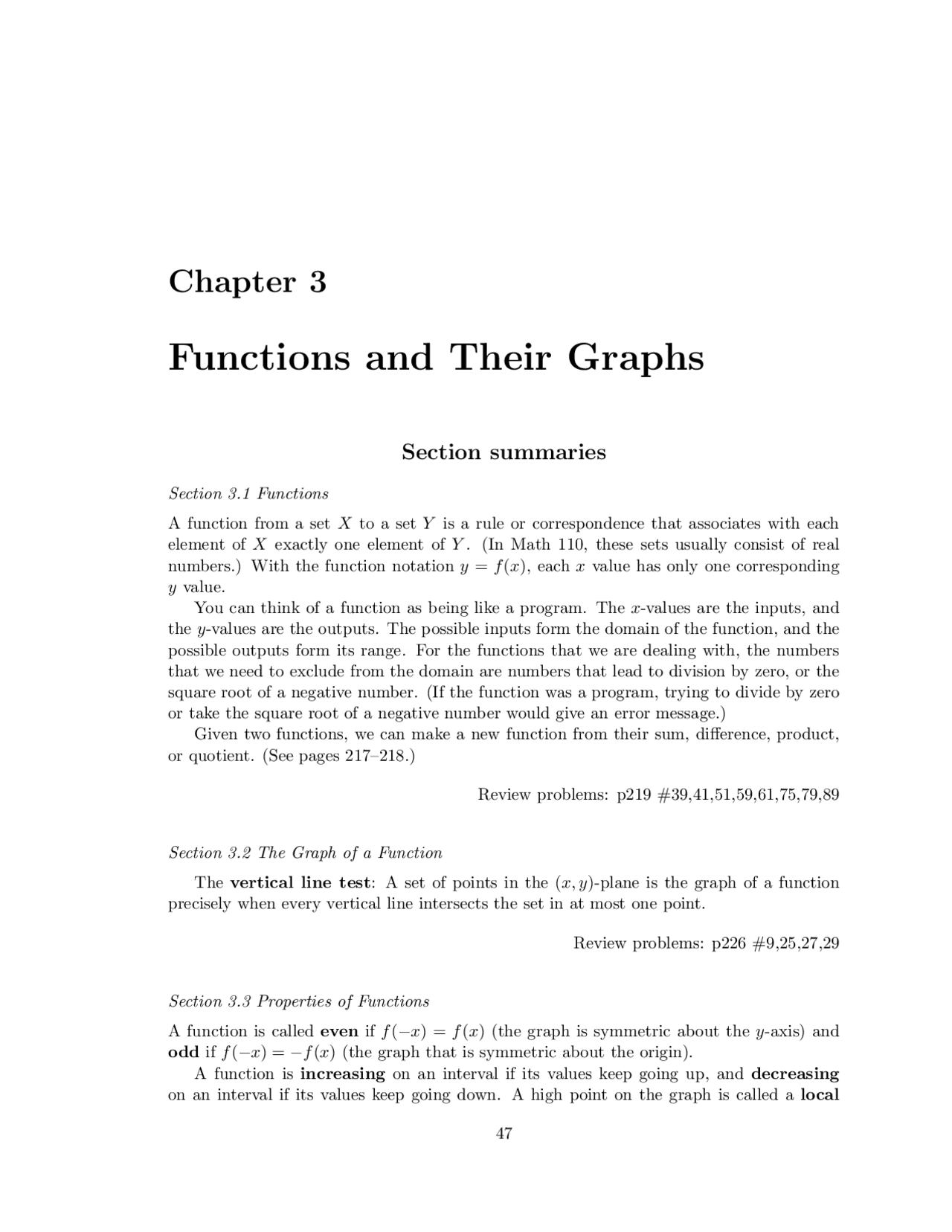Functions And Their Graphs Review Problems Math 110 Docsity