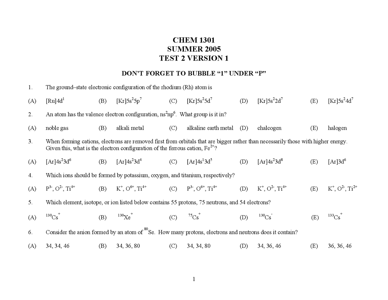 Test 2 Questions - Foundations of Chemistry | CHEM 1301 - Docsity